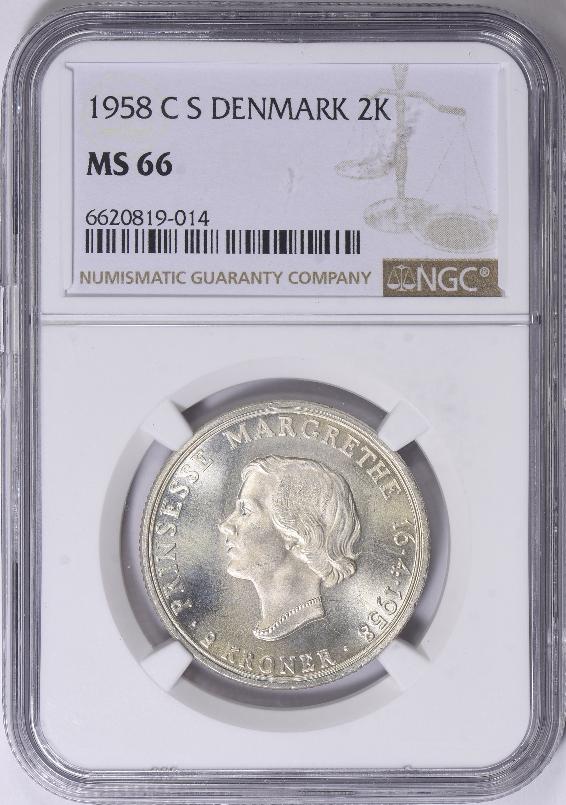 Denmark 1958-CS Silver 2 Kroner Princess Margarethe's Birthday KM-845 ...