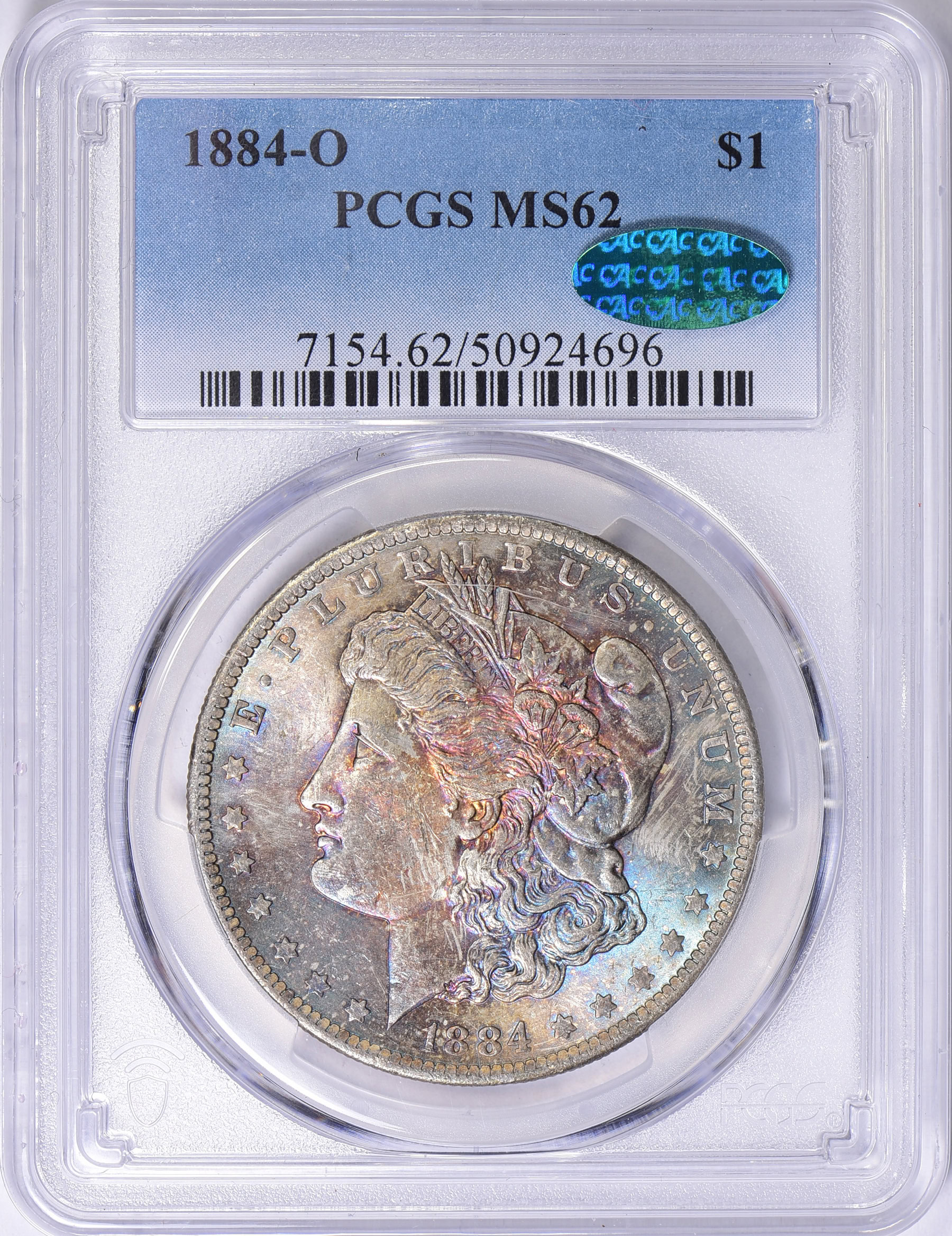 1884-O Morgan Silver Dollar PCGS MS-62 (CAC Green) (Toned) (Item 1726584) | GreatCollections ...