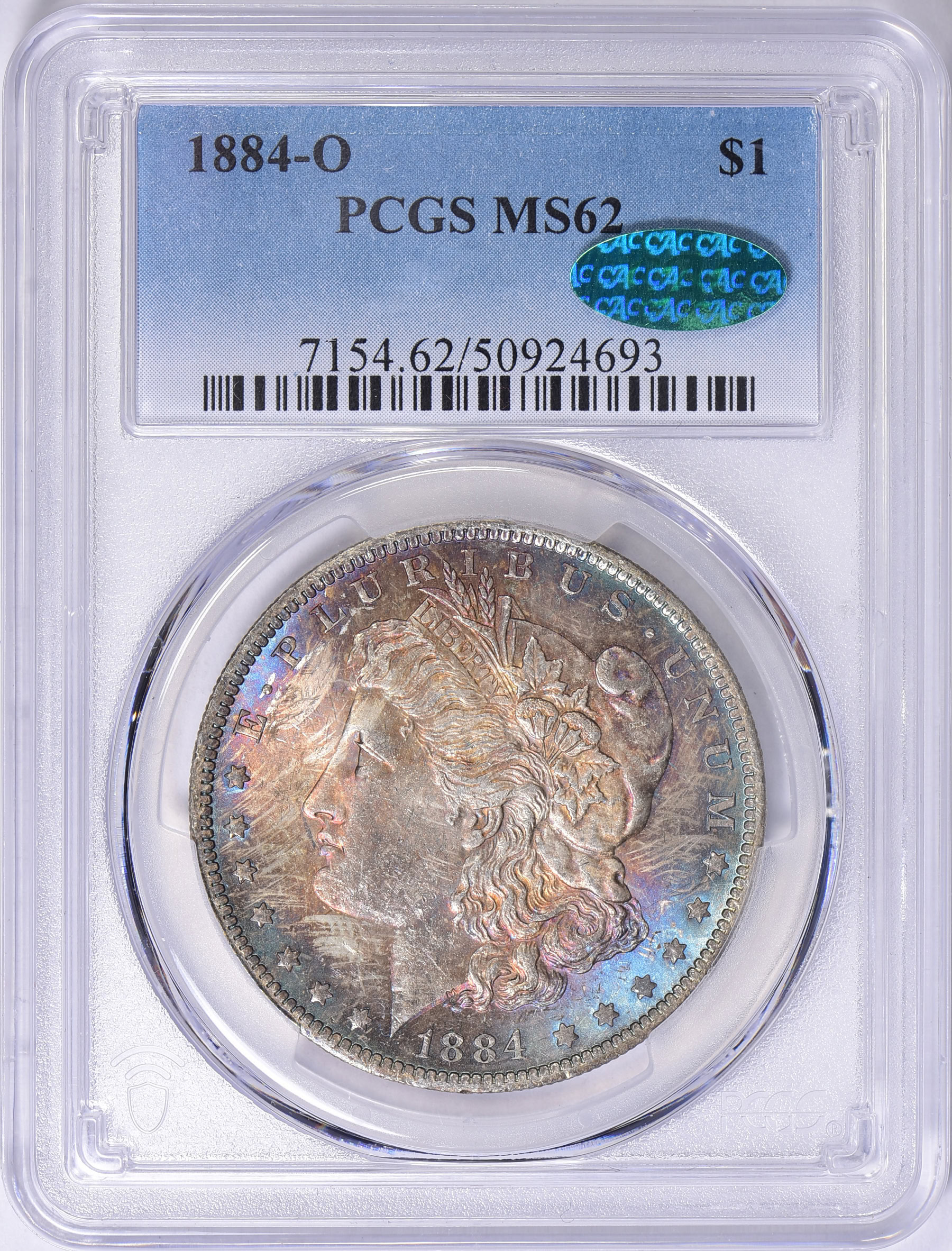 1884-O Morgan Silver Dollar PCGS MS-62 (CAC Green) (Toned) (Item 1726585) | GreatCollections ...