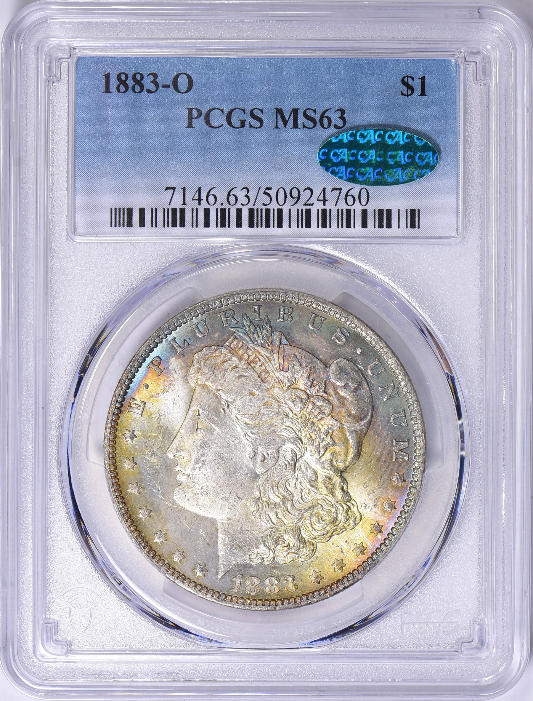 1883-O Morgan Silver Dollar PCGS MS-63 (CAC Green) (Toned) (Item 1726597) | GreatCollections ...