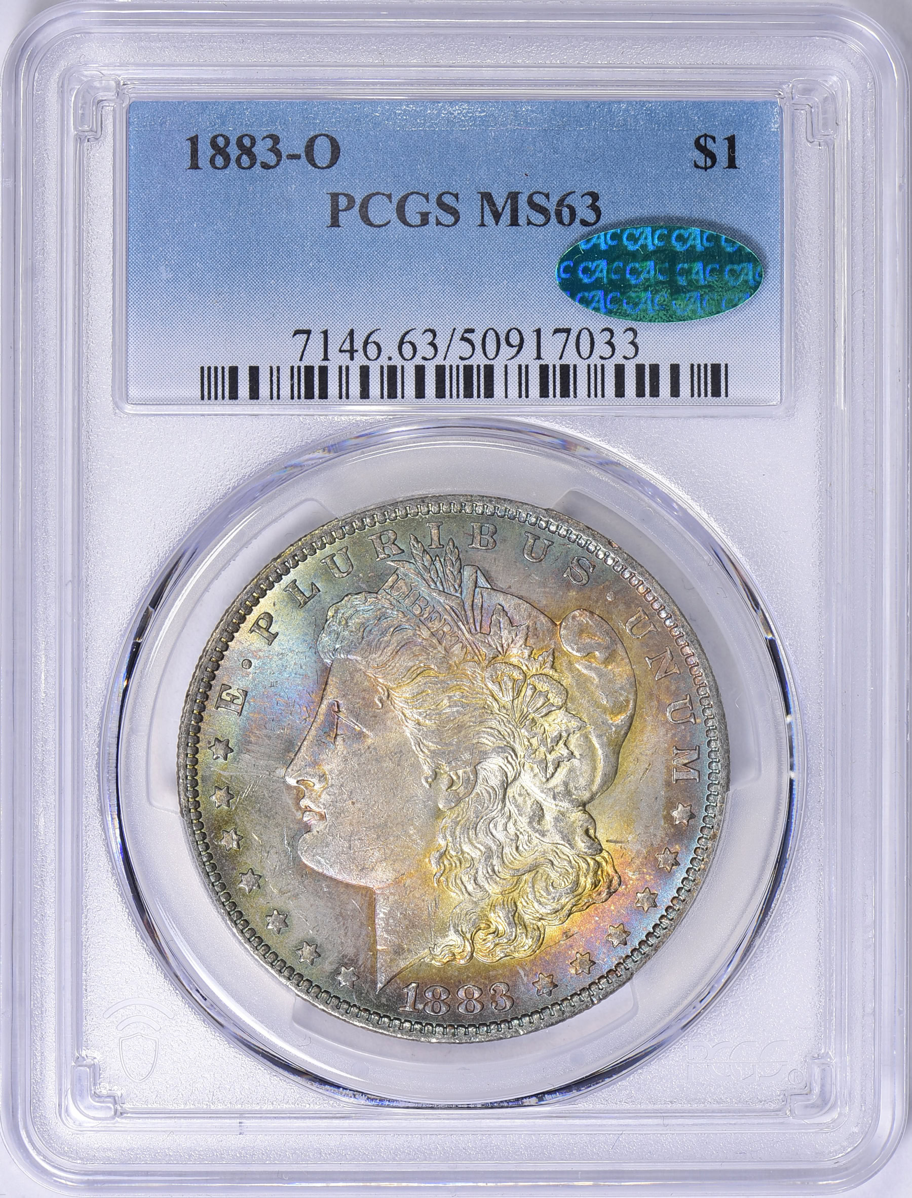 1883-O Morgan Silver Dollar PCGS MS-63 (CAC Green) (Toned) (Item 1726601) | GreatCollections ...