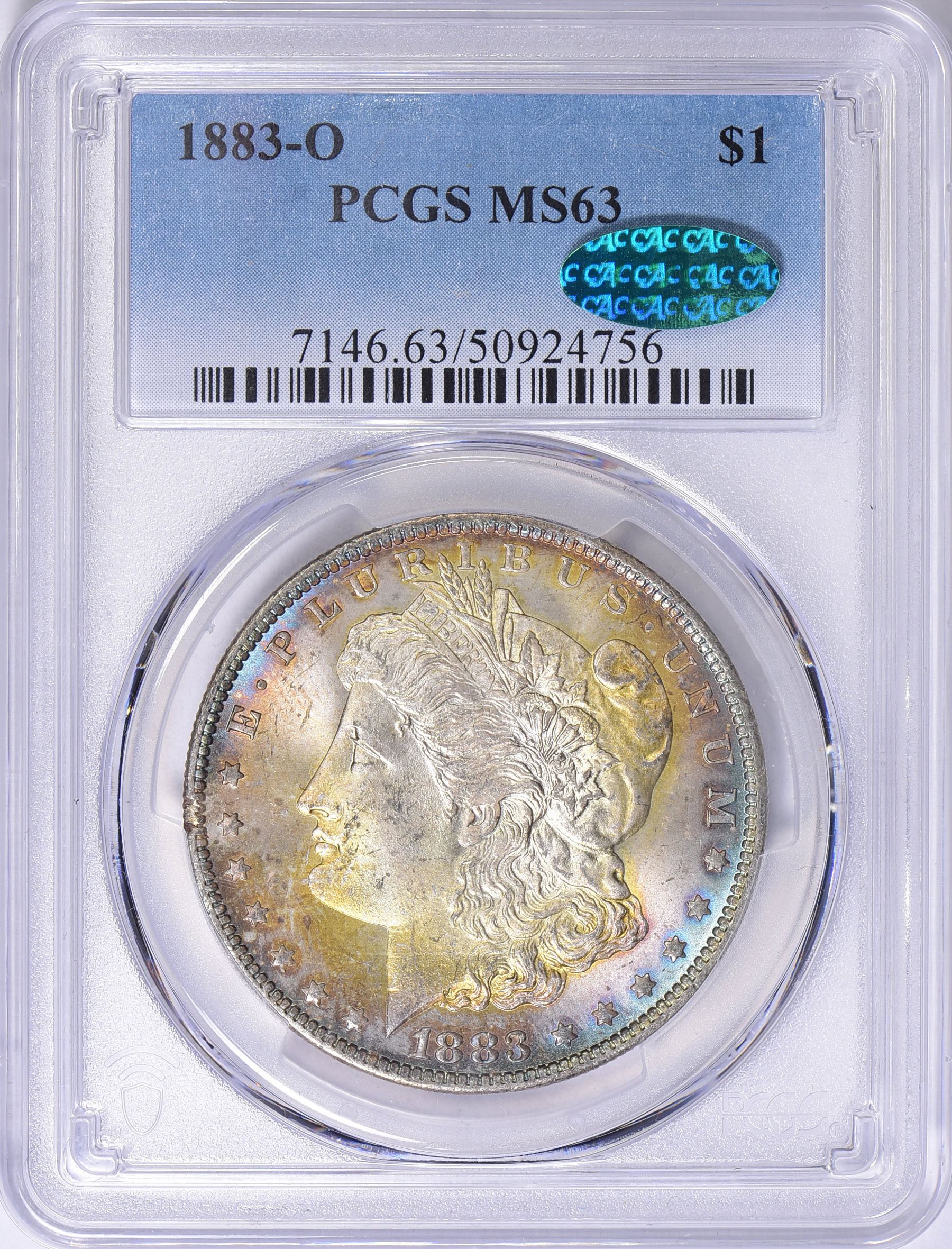 1883-O Morgan Silver Dollar PCGS MS-63 (CAC Green) (Toned) (Item 1726610) | GreatCollections ...