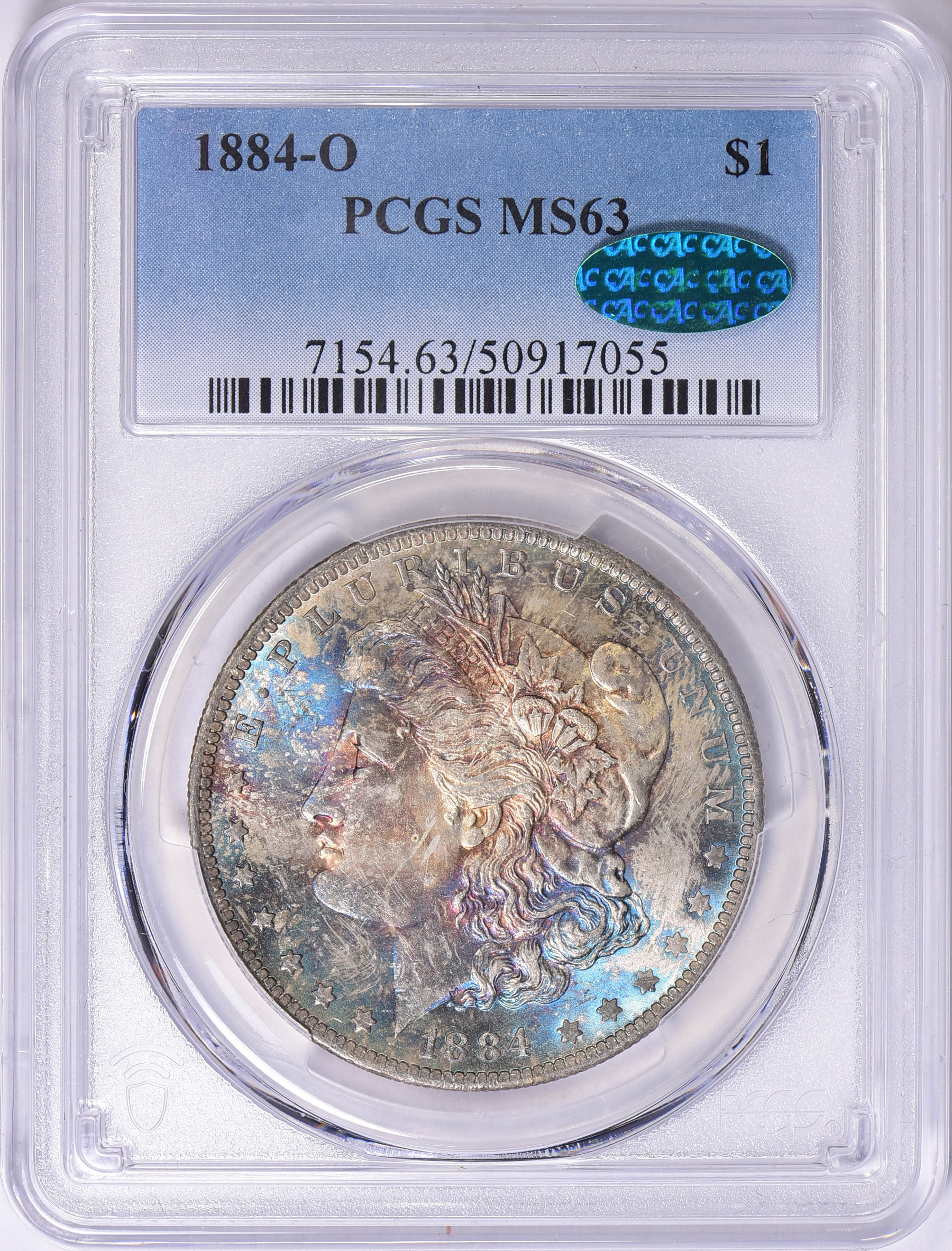1884-O Morgan Silver Dollar PCGS MS-63 (CAC Green) (Toned) (Item 1726619) | GreatCollections ...
