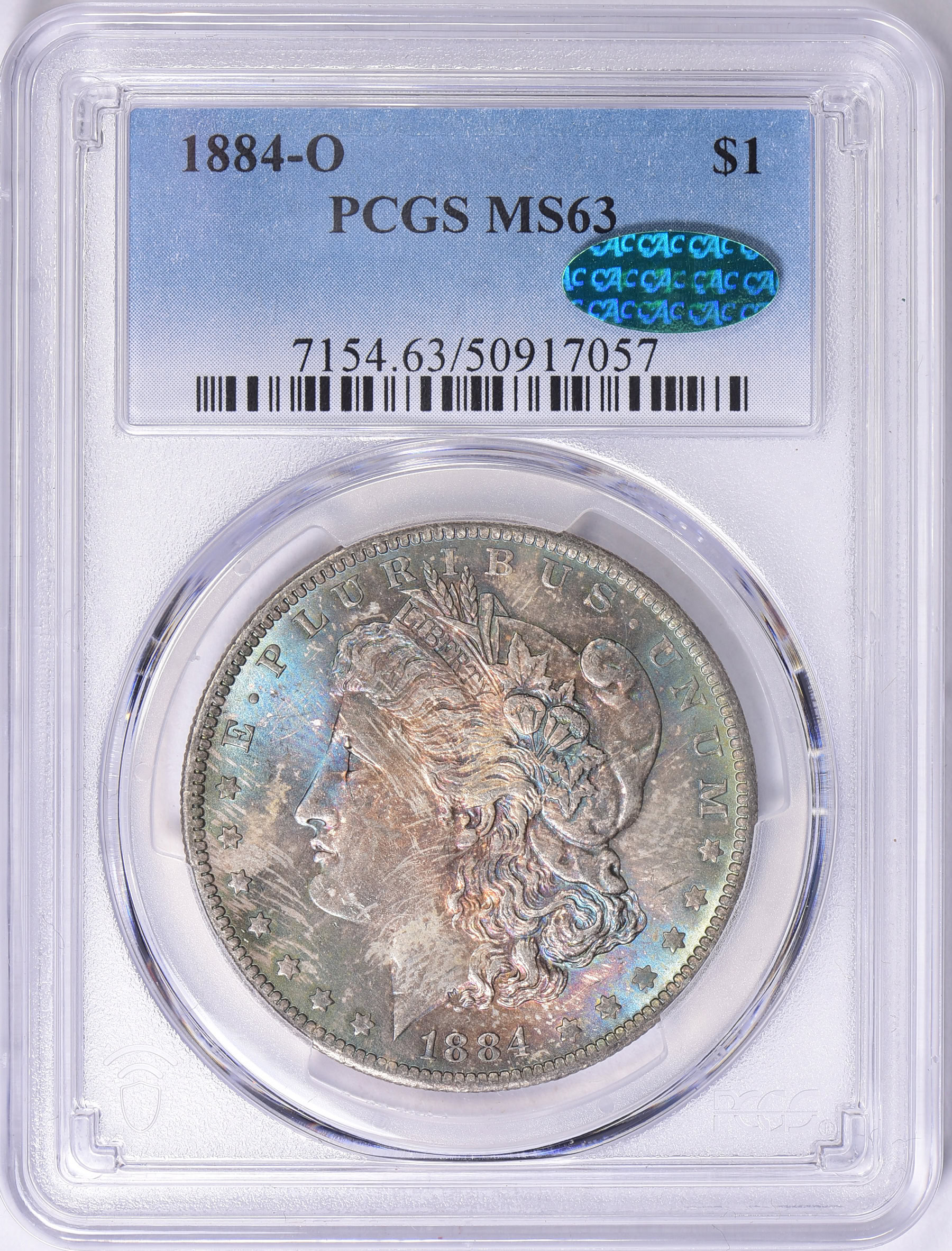1884-O Morgan Silver Dollar PCGS MS-63 (CAC Green) (Toned) (Item 1726627) | GreatCollections ...
