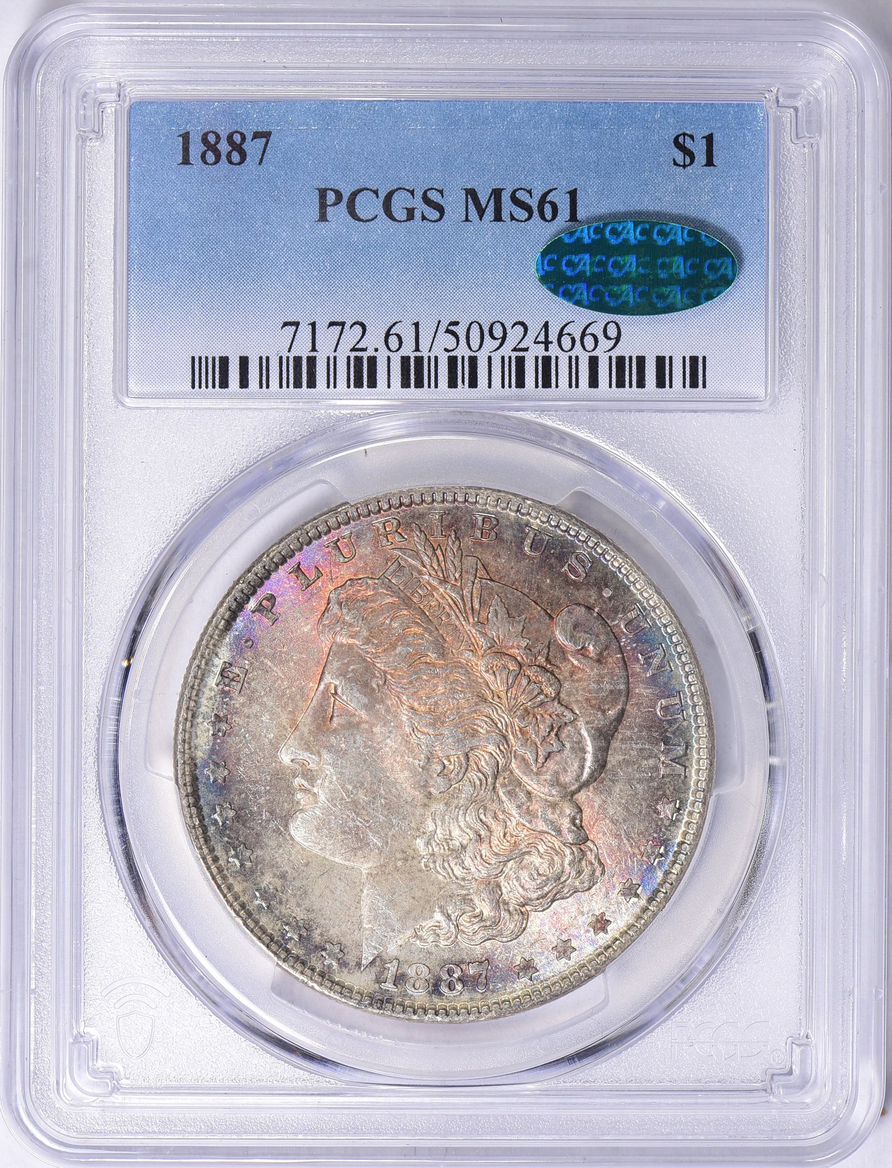 1887 Morgan Silver Dollar PCGS MS-61 (CAC Green) (Toned) (Item 1726678) | GreatCollections Coin ...