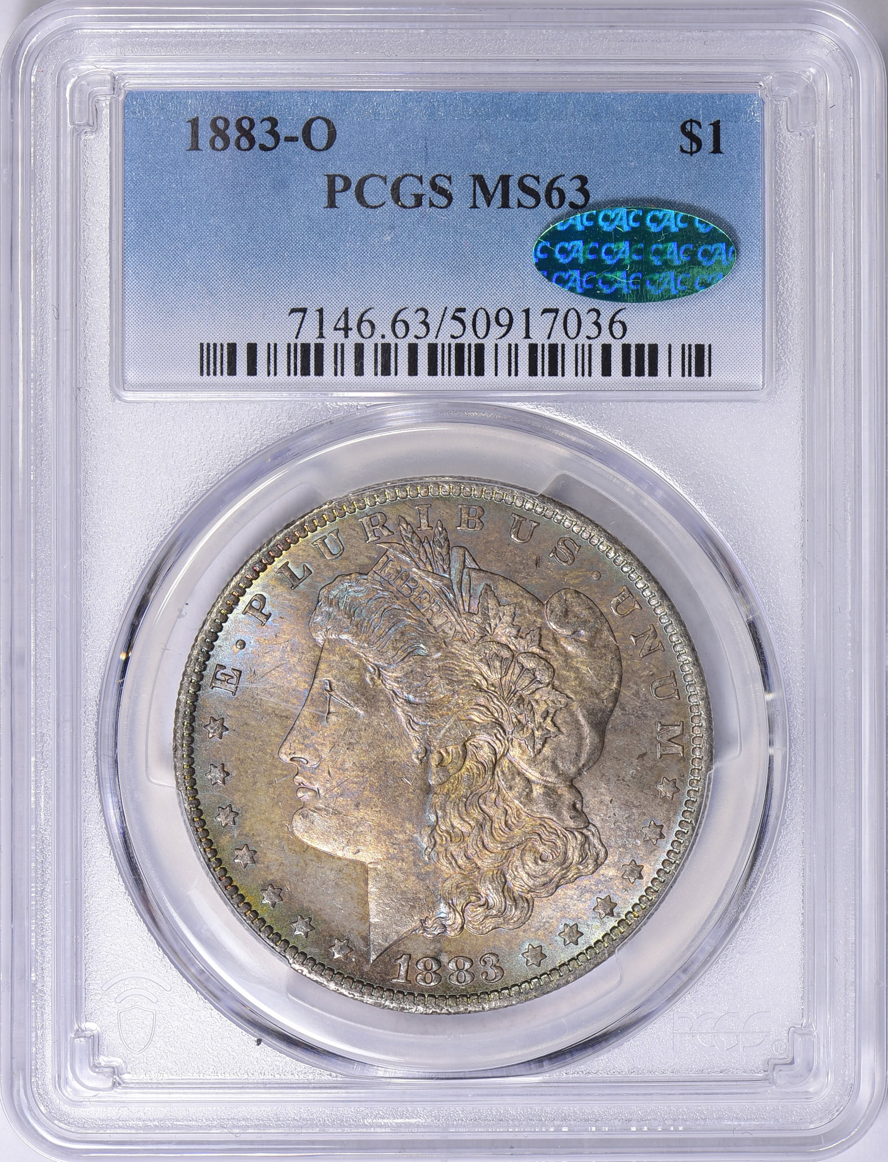 1883-O Morgan Silver Dollar PCGS MS-63 (CAC Green) (Toned) (Item 1726688) | GreatCollections ...
