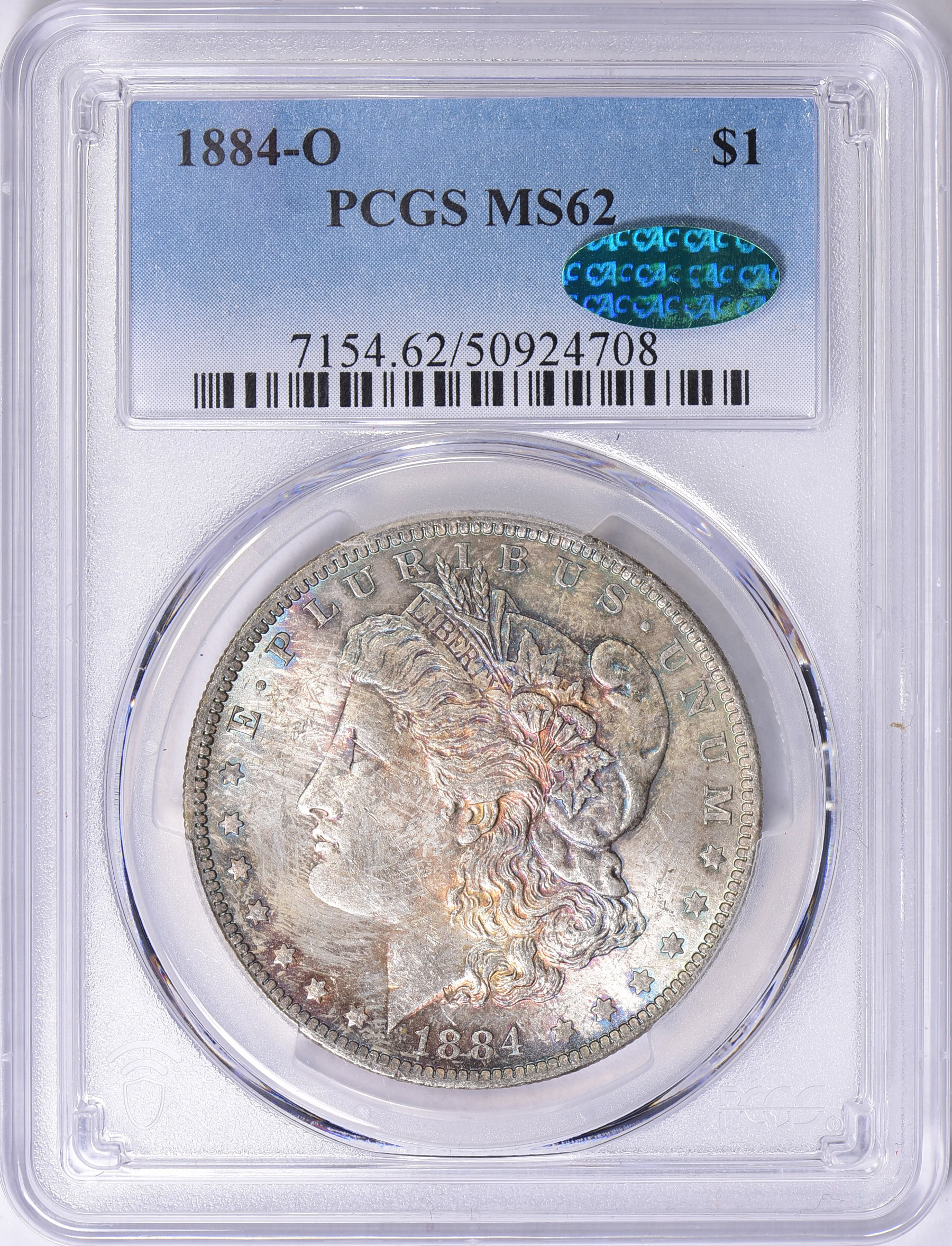 1884-O Morgan Silver Dollar PCGS MS-62 (CAC Green) (Toned) (Item 1726689) | GreatCollections ...