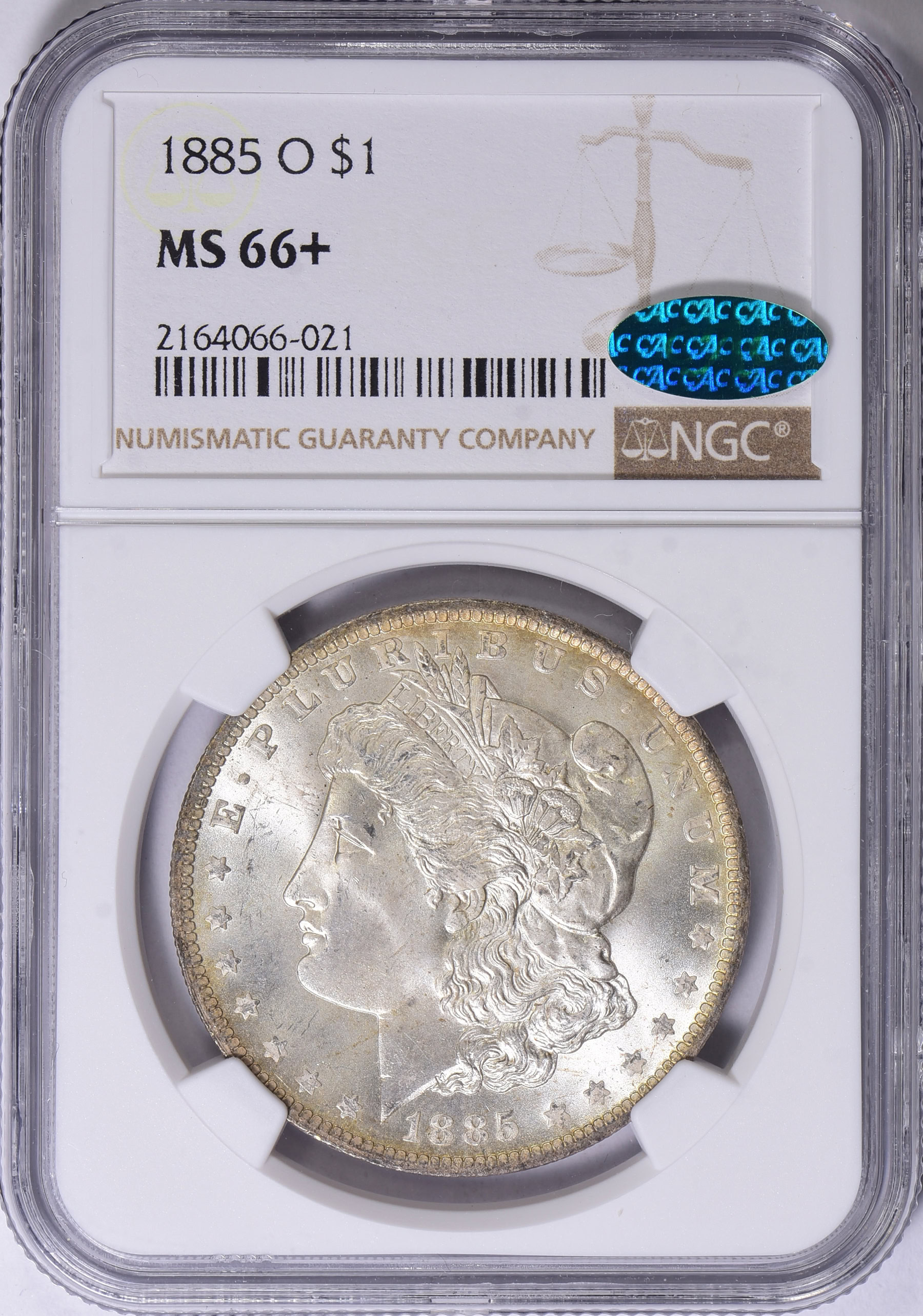 1885-O Morgan Silver Dollar NGC MS-66+ (CAC Green) (Toned) (Item 1726714) | GreatCollections ...