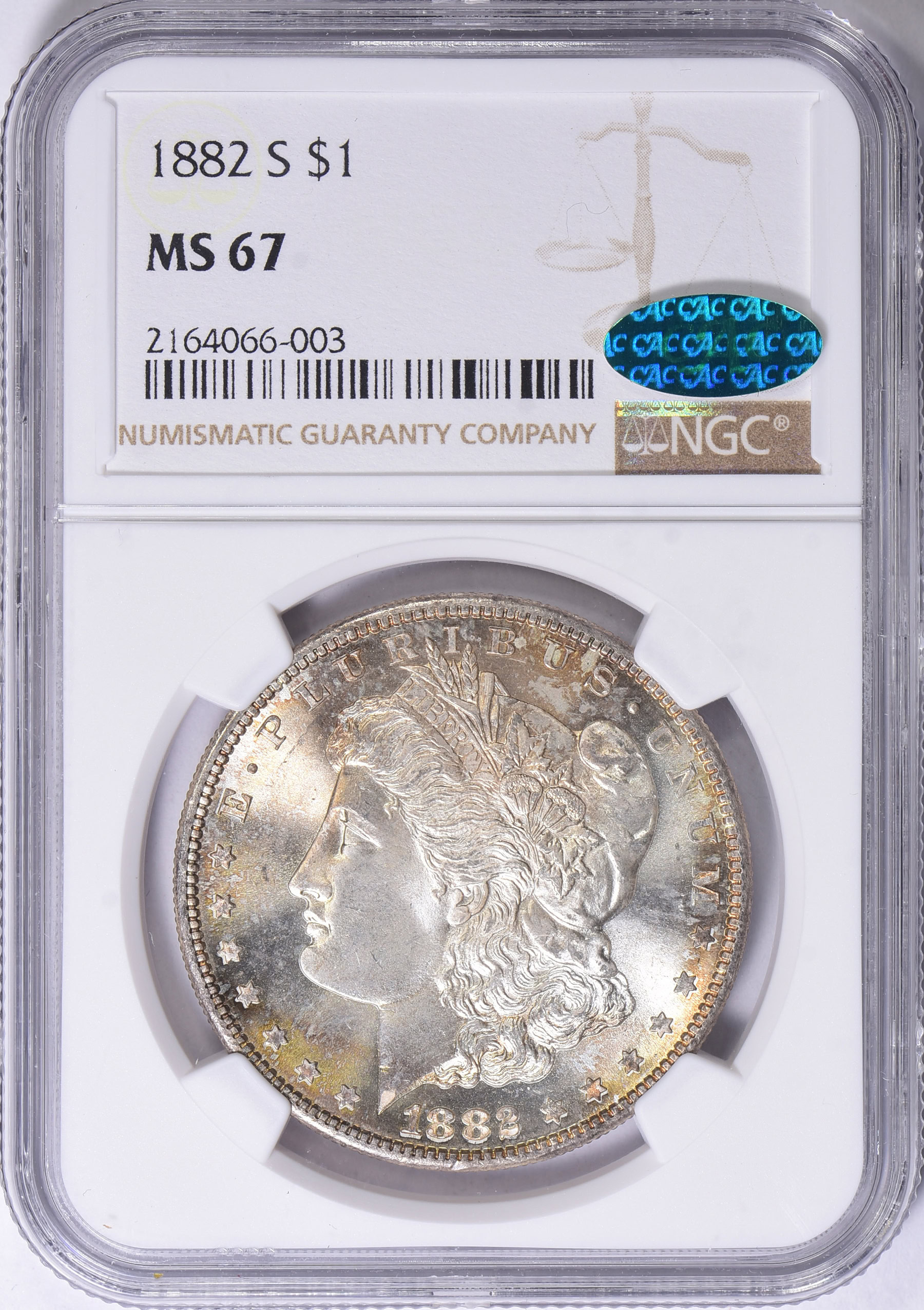 1882-S Morgan Silver Dollar NGC MS-67 (CAC Green) (Toned) (Item 1726717) | GreatCollections Coin ...