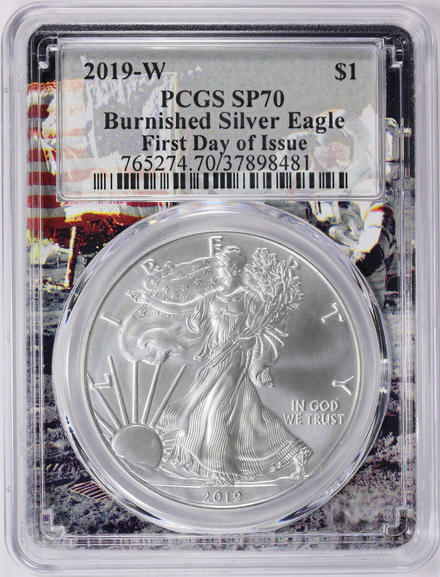 2019-W $1 Silver Eagle Burnished First Day of Issue PCGS SP-70 (Picture Apollo Frame Holder ...