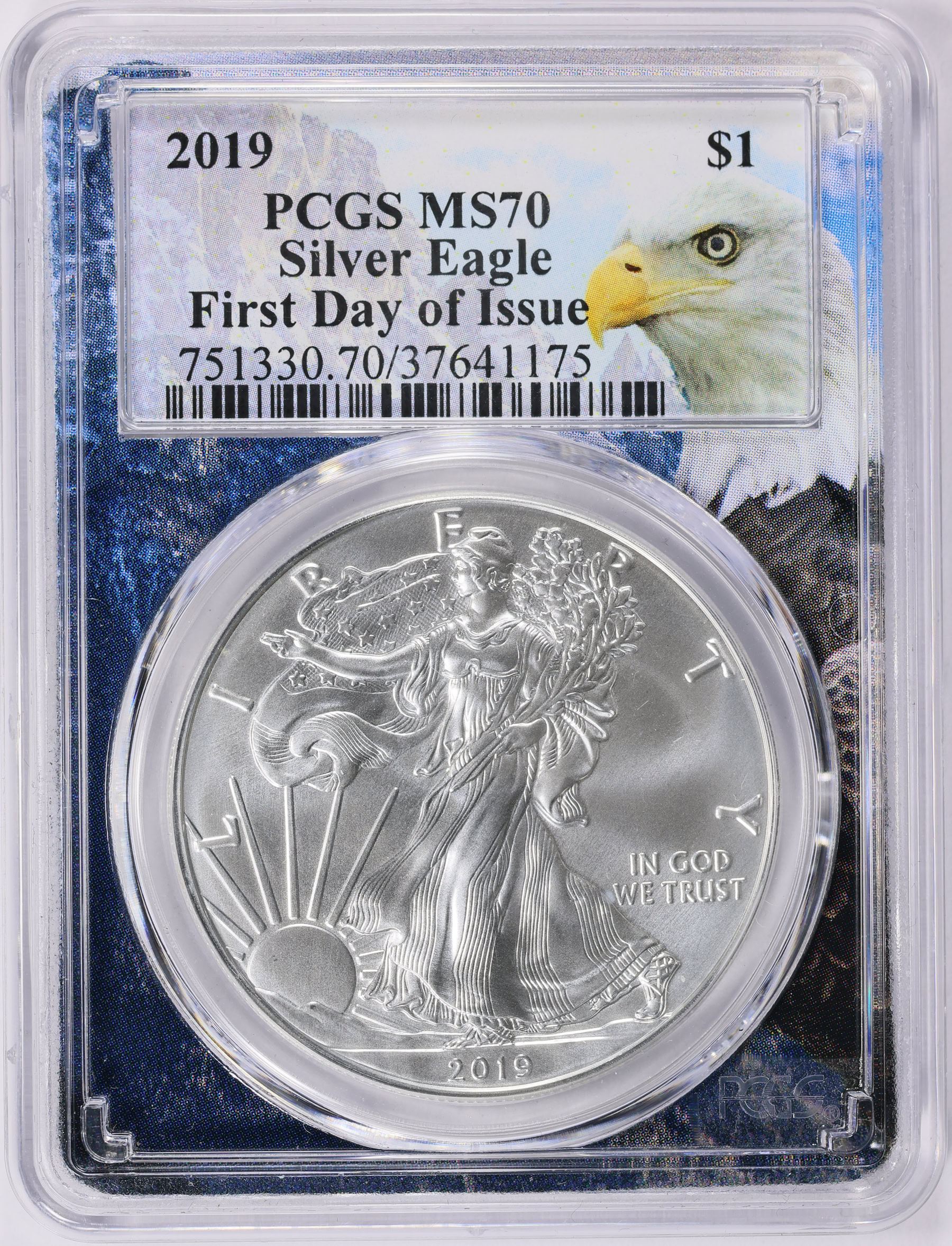 2019 $1 Silver Eagle First Day of Issue PCGS MS-70 (Eagle Frame Holder ...