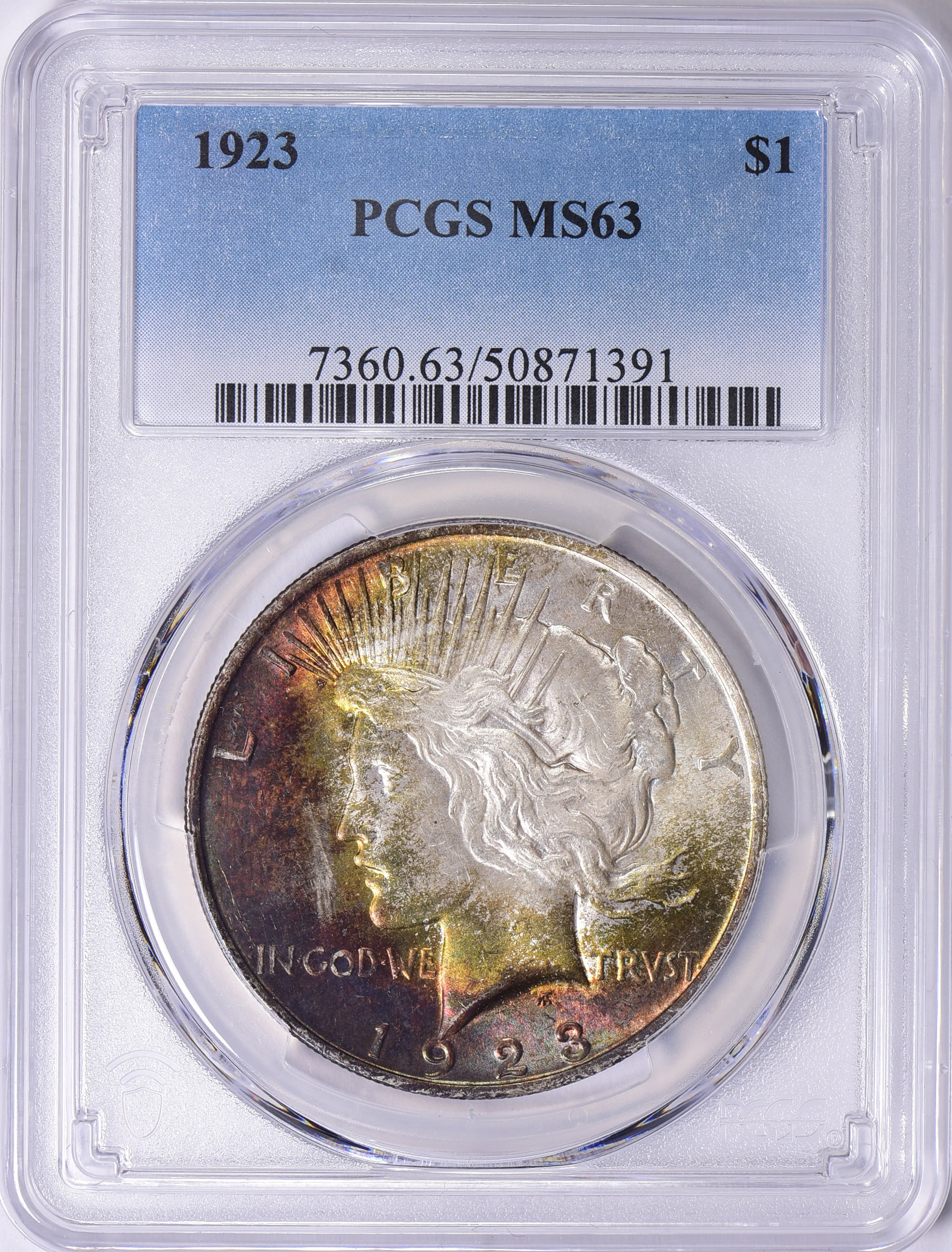 1923 Peace Silver Dollar PCGS MS-63 (Toned) (Item 1726834) | GreatCollections Coin Auctions