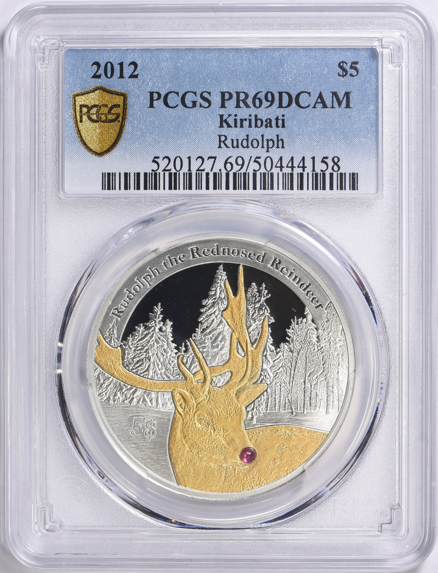 Kiribati 2012 Gilt Silver $5 Rudolph the Rednosed Reindeer PCGS Proof ...