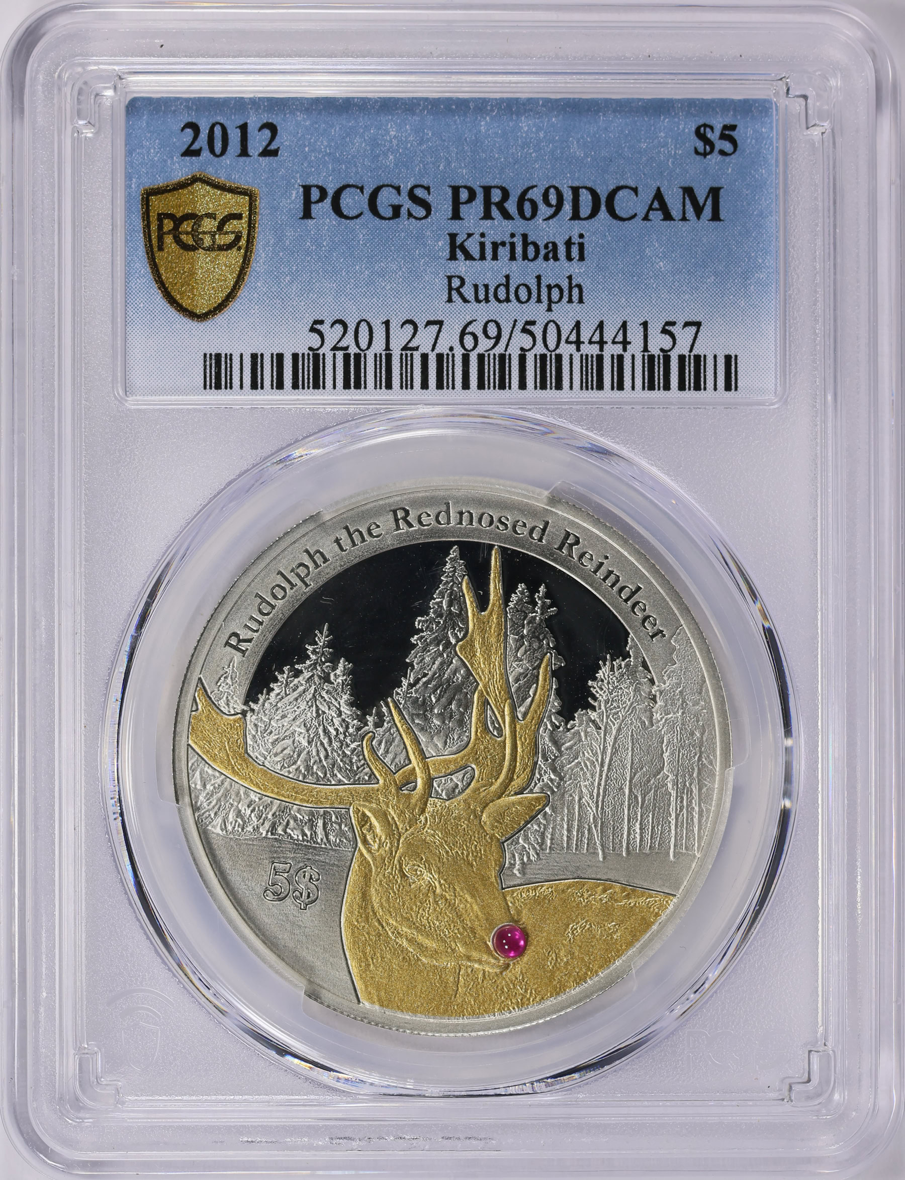 Kiribati 2012 Gilt Silver $5 Rudolph the Rednosed Reindeer PCGS Proof ...