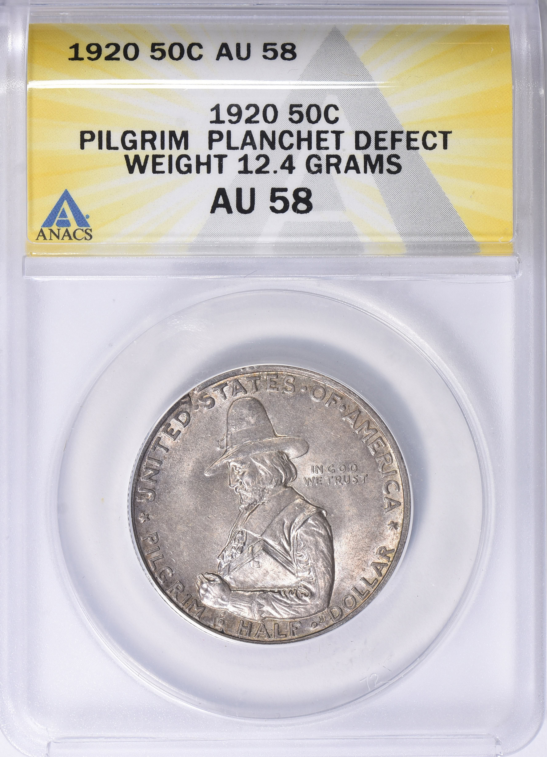 Mint Error 1920 Pilgrim Half Dollar Planchet Defect ANACS AU-58 (12 ...