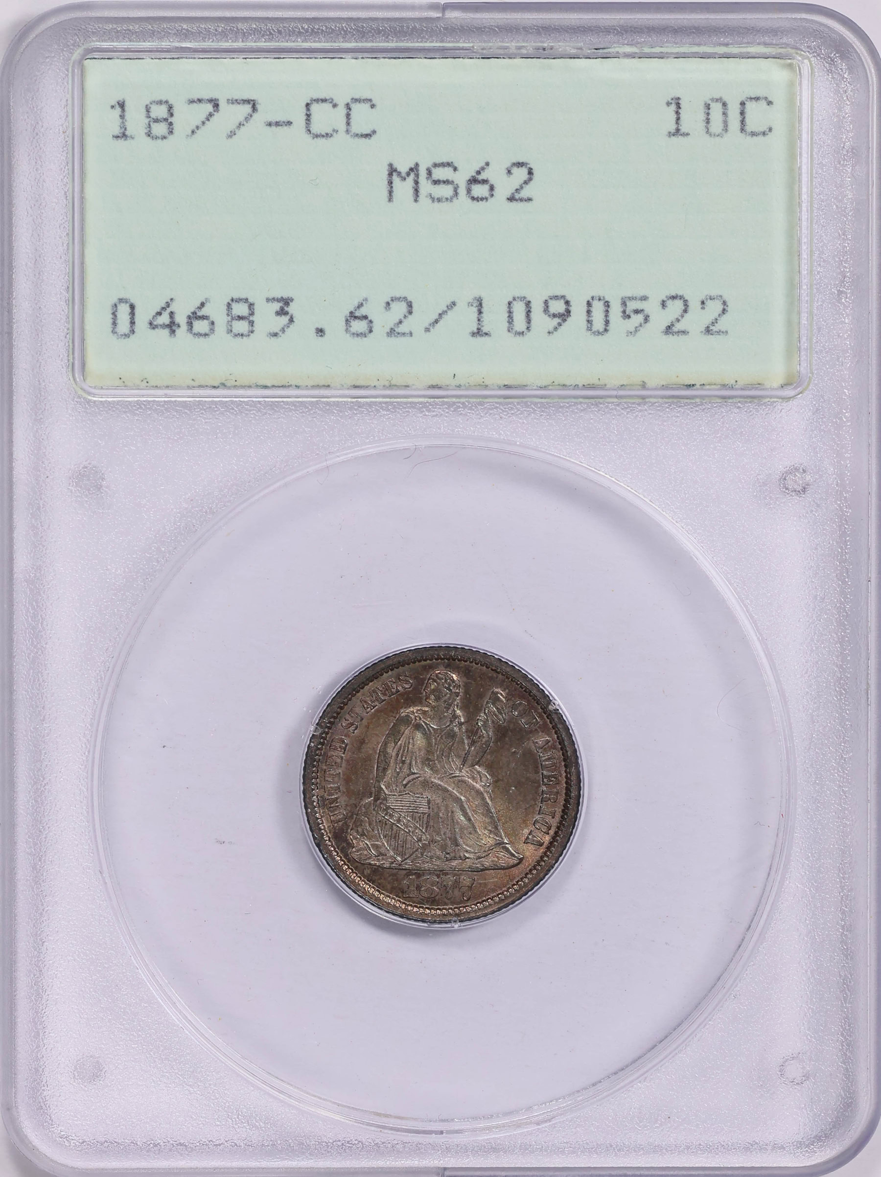 1877-CC Seated Liberty Dime PCGS MS-62 OGH (1st Gen) (Item 1727407) | GreatCollections Coin Auctions