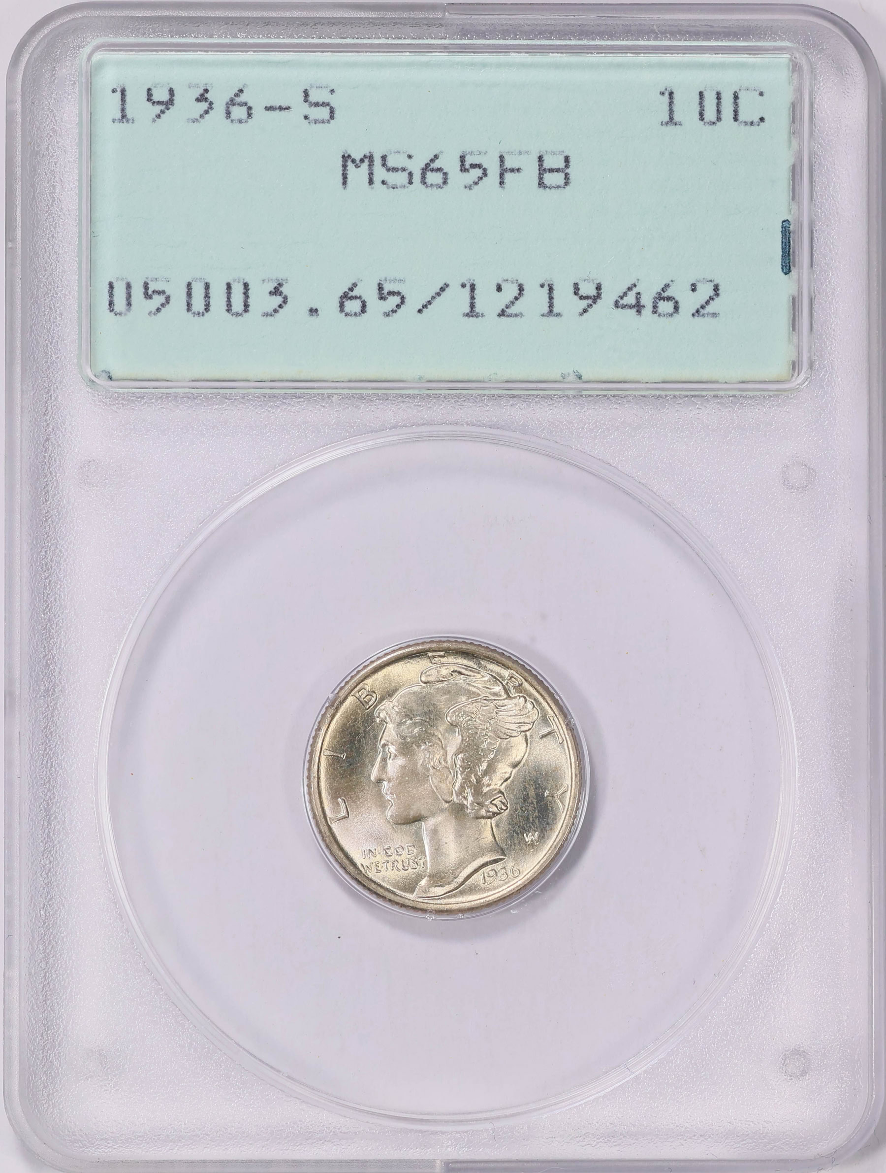 1936-S Mercury Dime PCGS MS-65 FB OGH (1st Gen) (Item 1727414) | GreatCollections Coin Auctions
