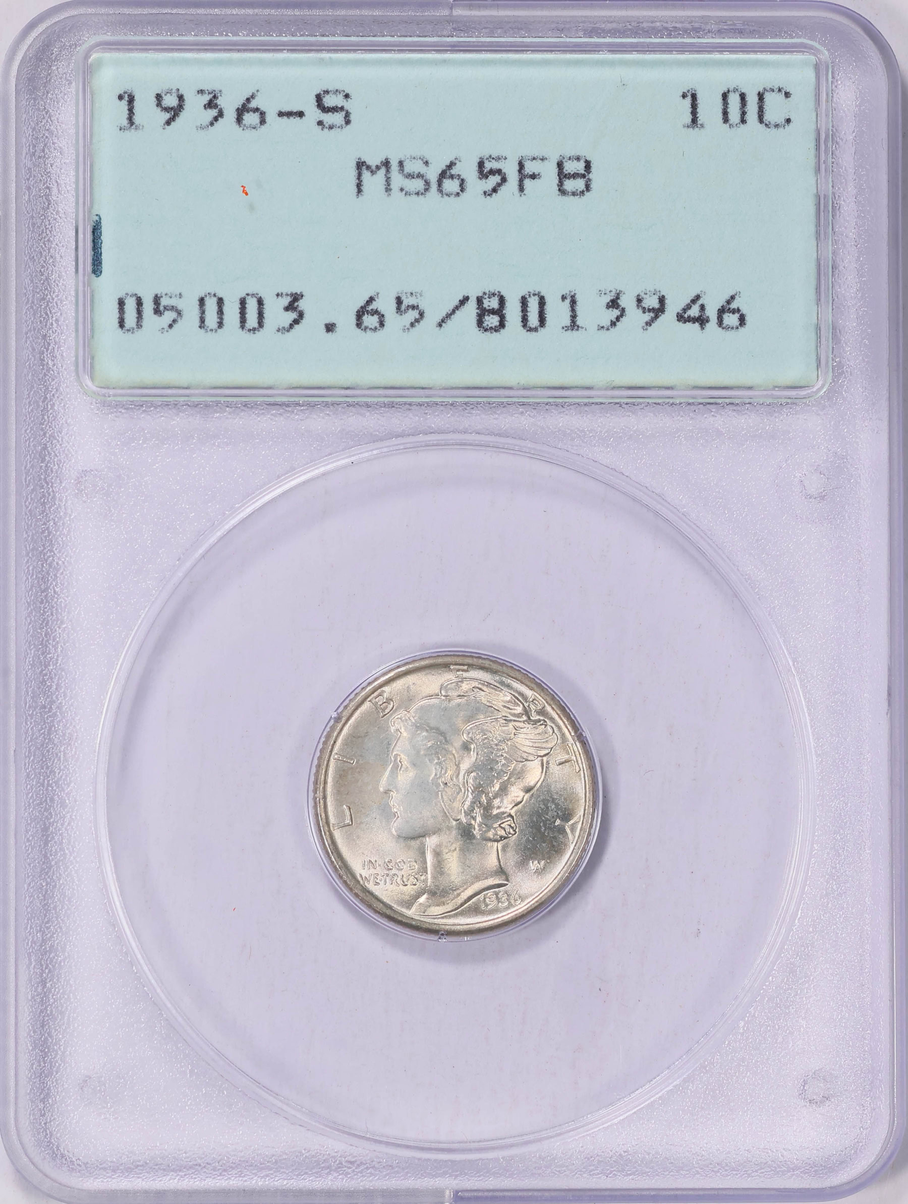 1936-S Mercury Dime PCGS MS-65 FB OGH (1st Gen) (Item 1727415) | GreatCollections Coin Auctions