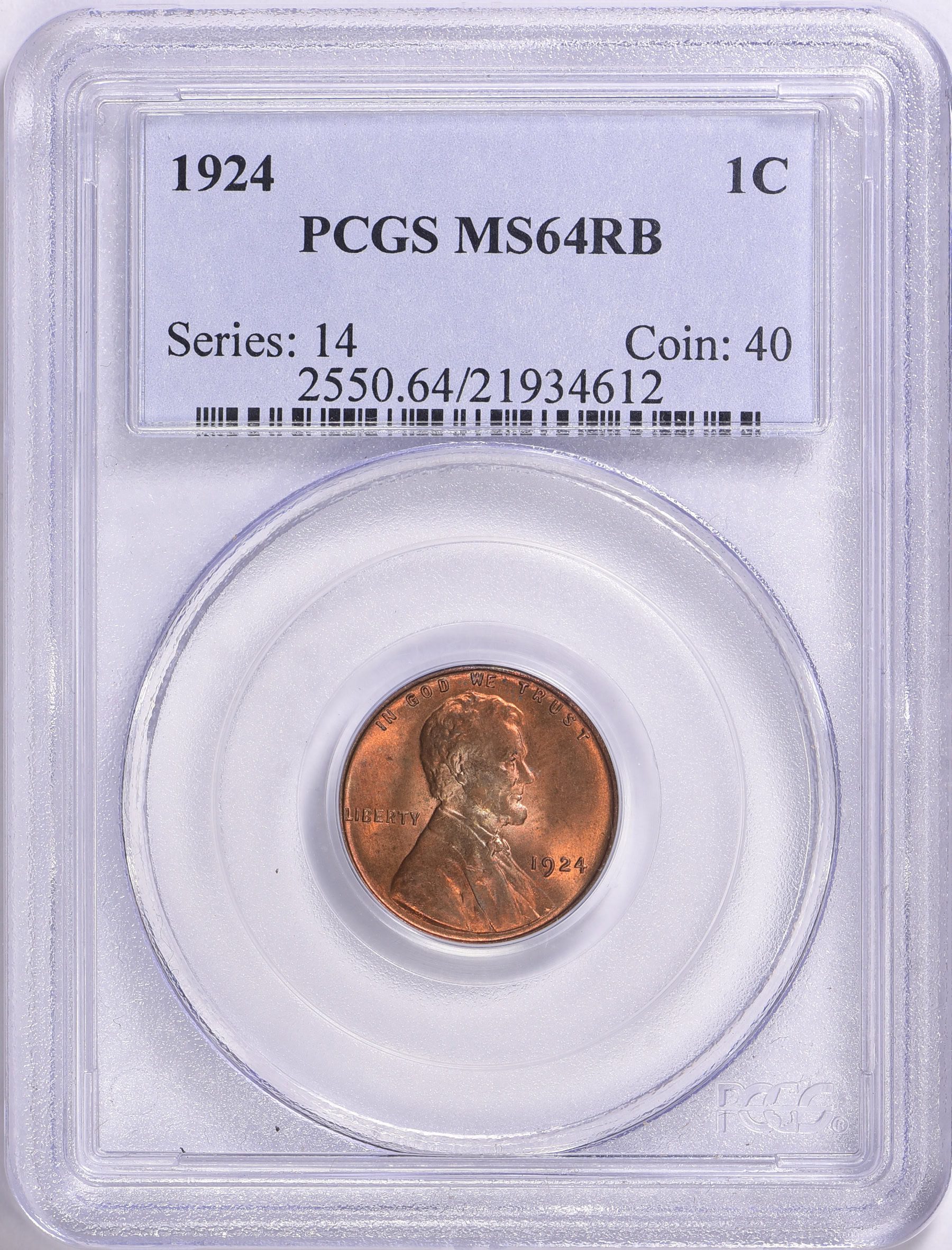 1924 Lincoln Cent PCGS MS-64 RB (Item 1727530) | GreatCollections Coin Auctions
