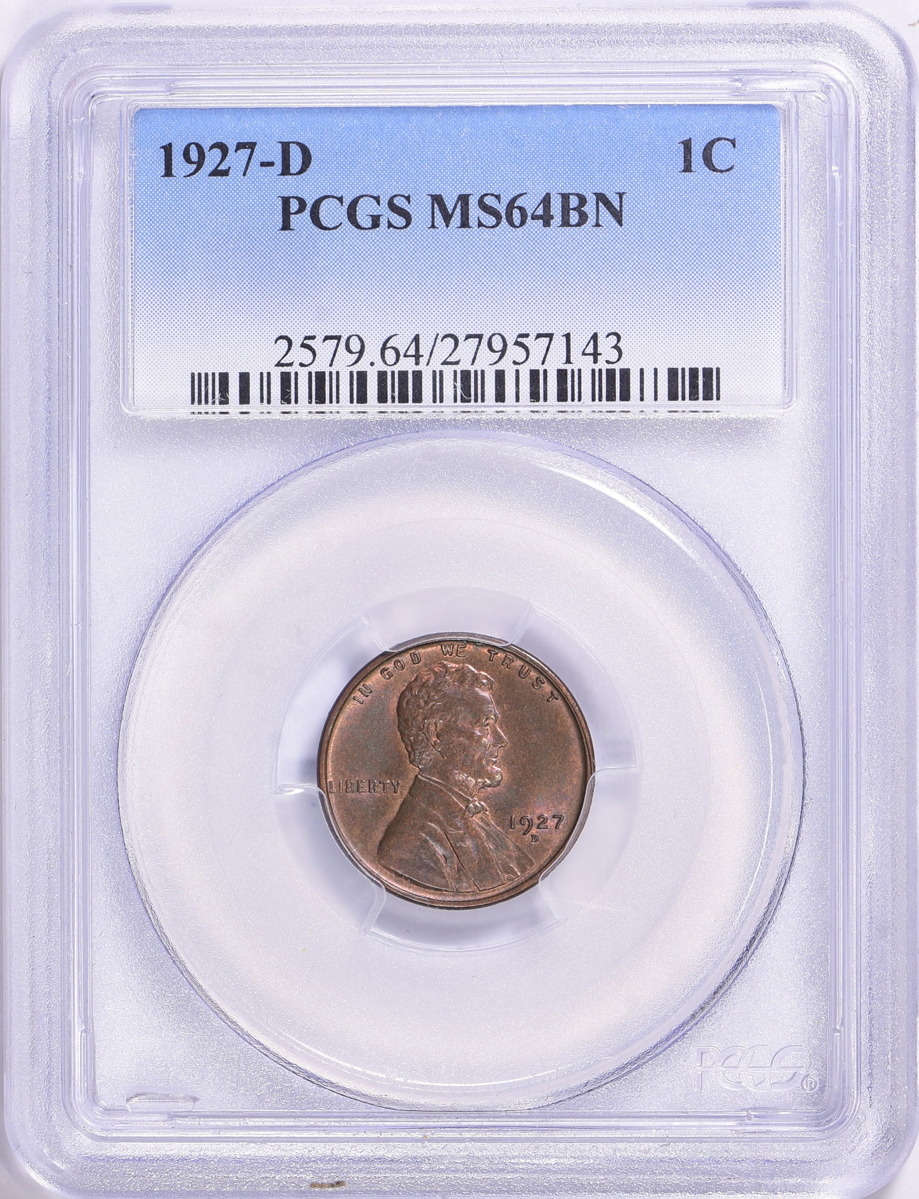1927-D Lincoln Cent PCGS MS-64 BN (Item 1727531) | GreatCollections ...