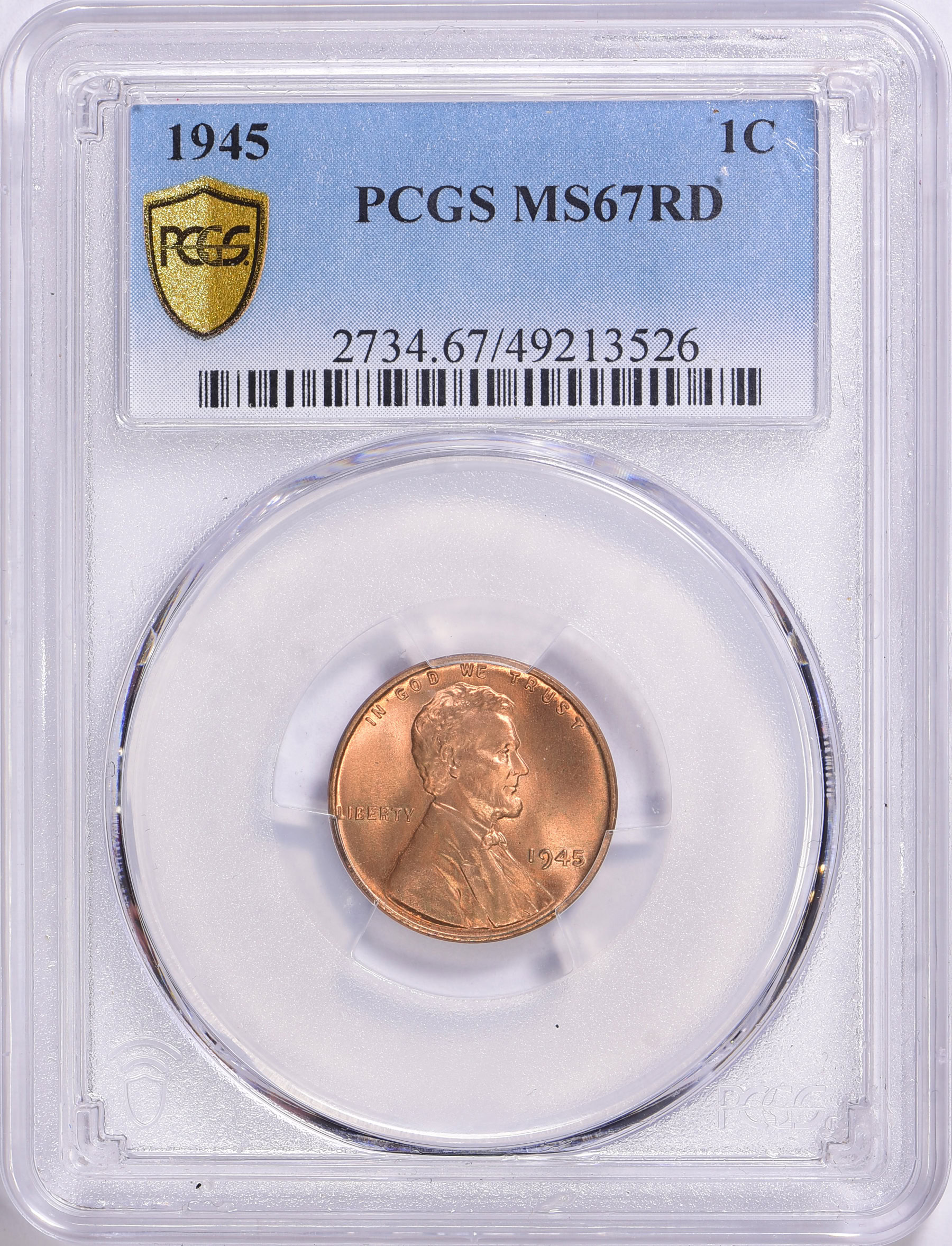 1945 Lincoln Cent PCGS MS-67 RD (Item 1727537) | GreatCollections Coin Auctions