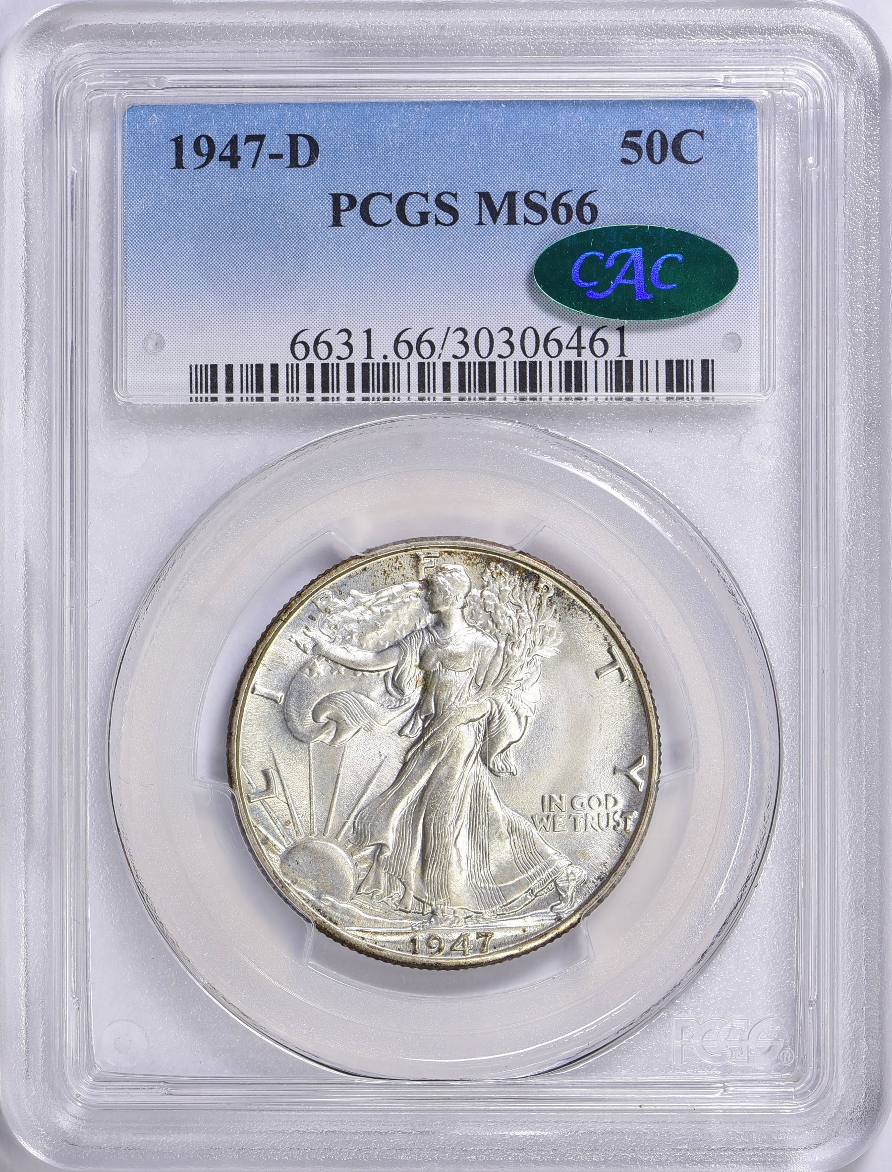 1947-D Walking Liberty Half Dollar PCGS MS-66 (CAC Green) (Item 1727622) | GreatCollections Coin ...
