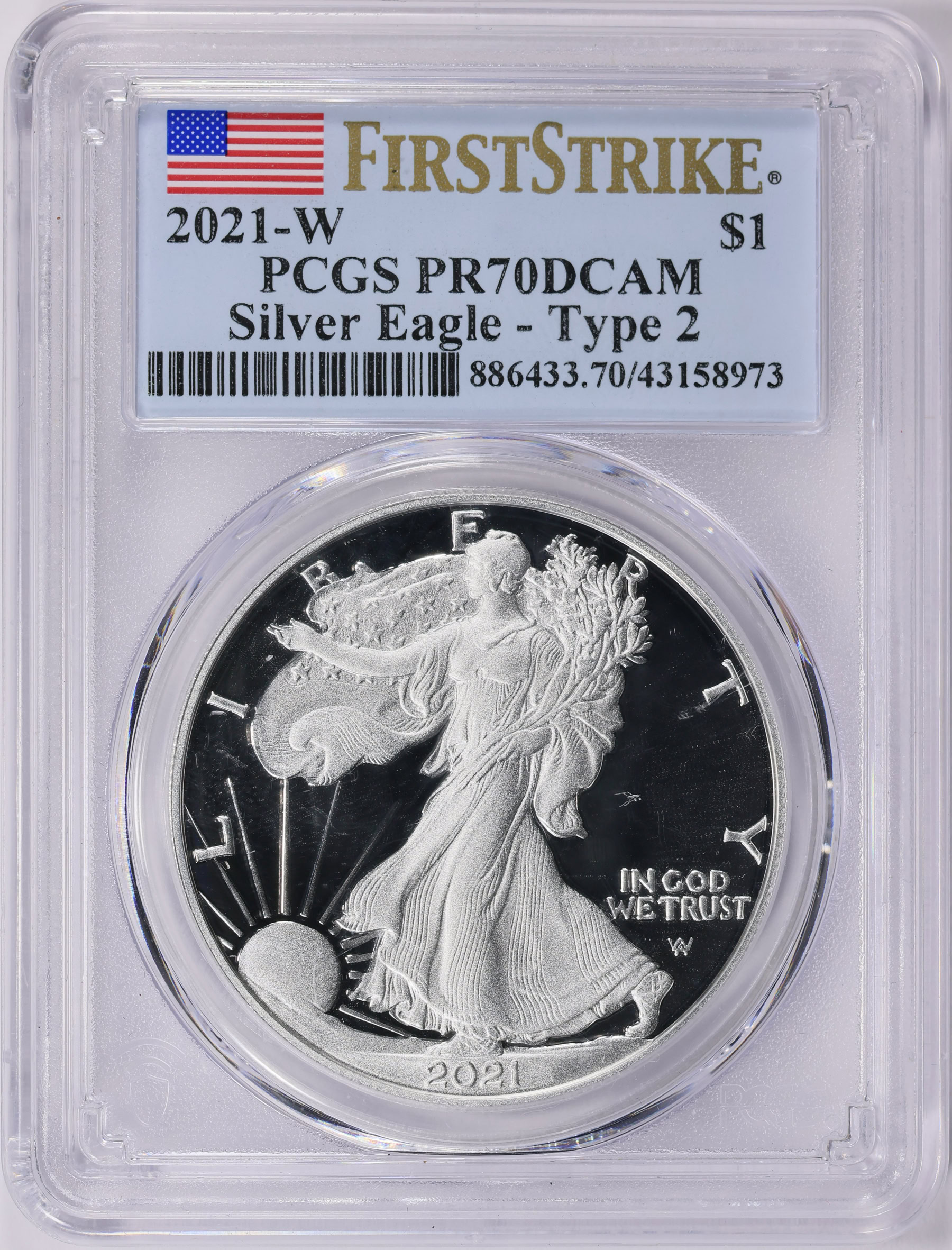 2021-W $1 Silver Eagle Type 2 First Strike PCGS Proof-70 DCAM (Item 1727648) | GreatCollections ...