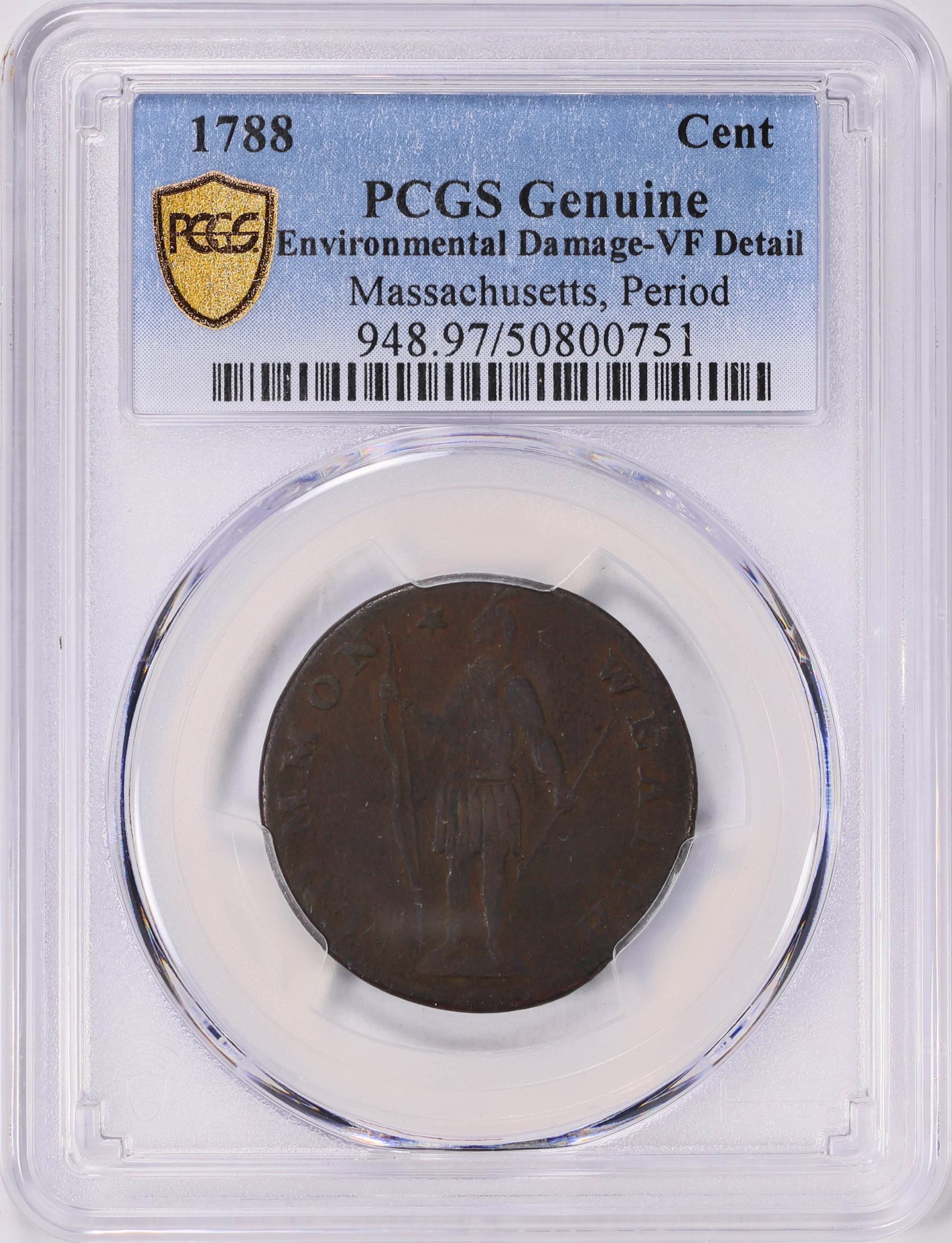 1788 Massachusetts Copper (Official) Period after Massachusetts PCGS ...