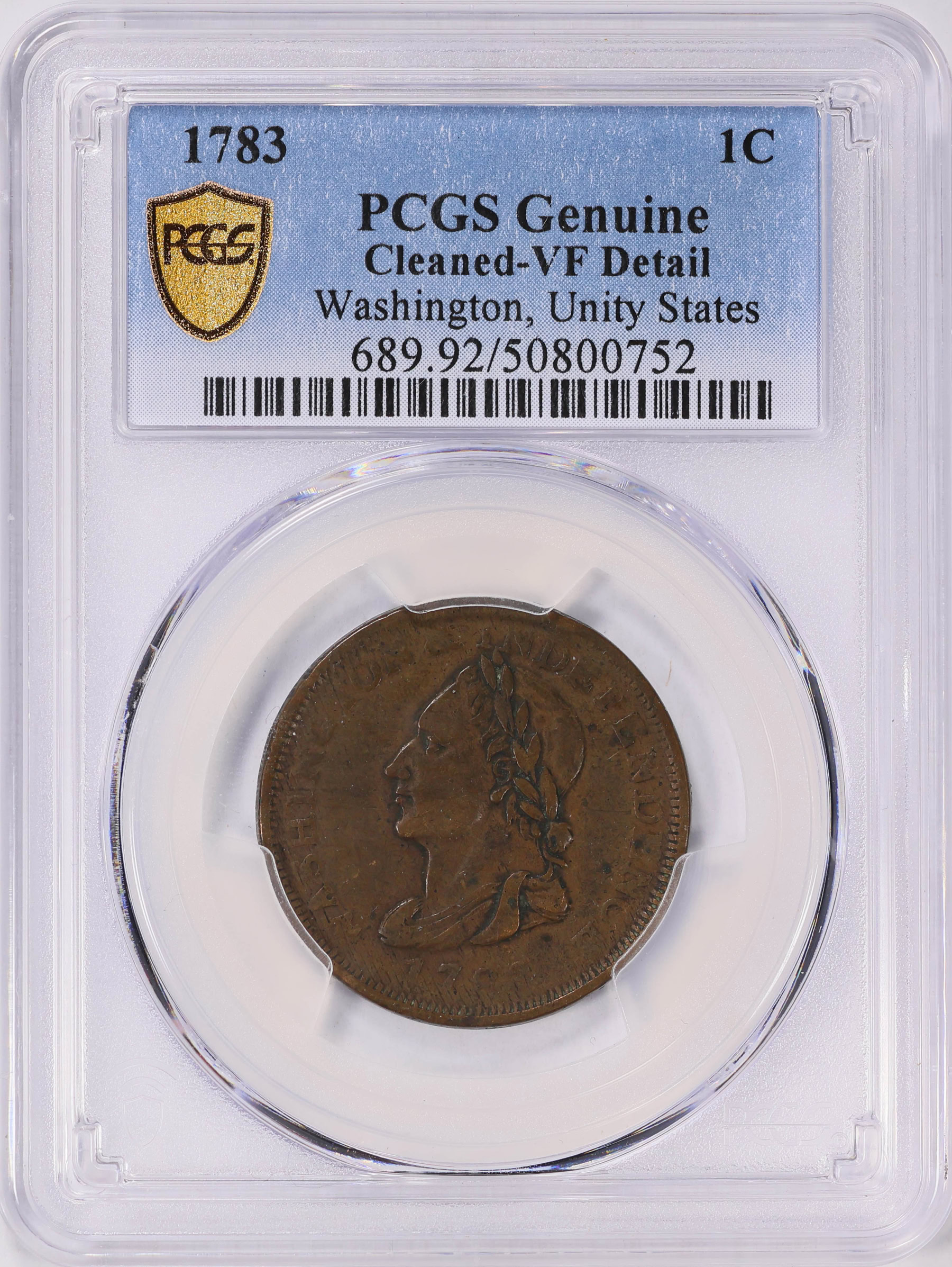 1783 Washington Copper UNITY STATES PCGS Genuine VF Details (Item ...