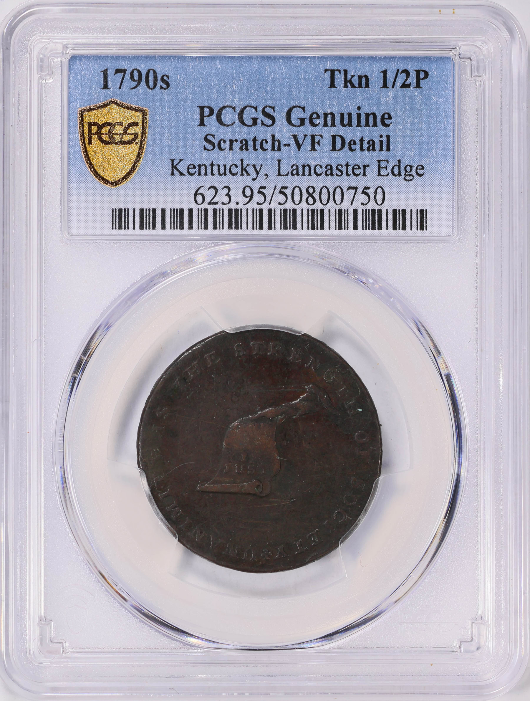 1790s 1/2P Kentucky Token Cent LANCASTER Edge PCGS Genuine VF Details ...