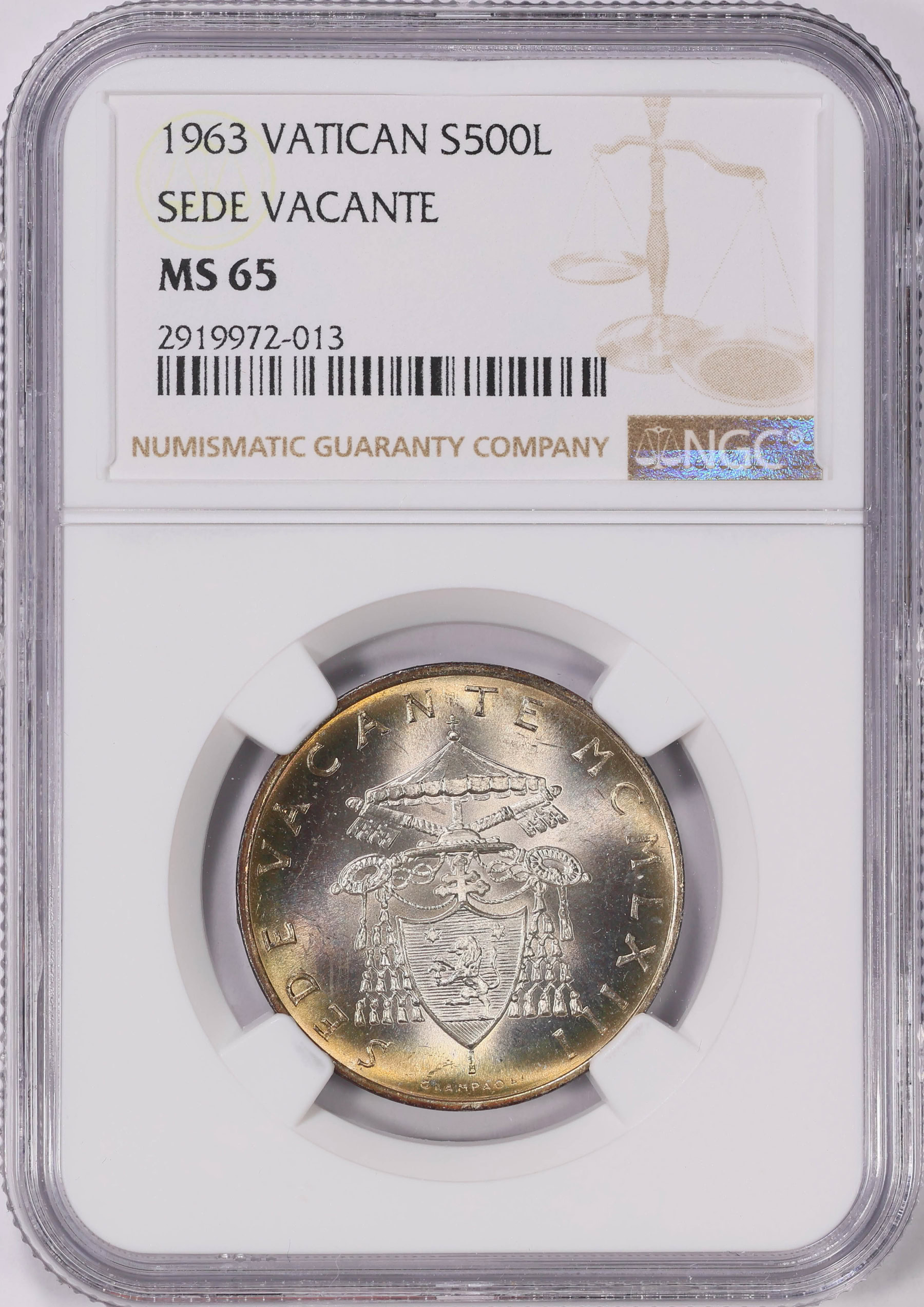 Vatican City 1963 Silver 500 Lire Sede Vacante KM-75 NGC MS-65 (Toned) (Item 1727728 ...