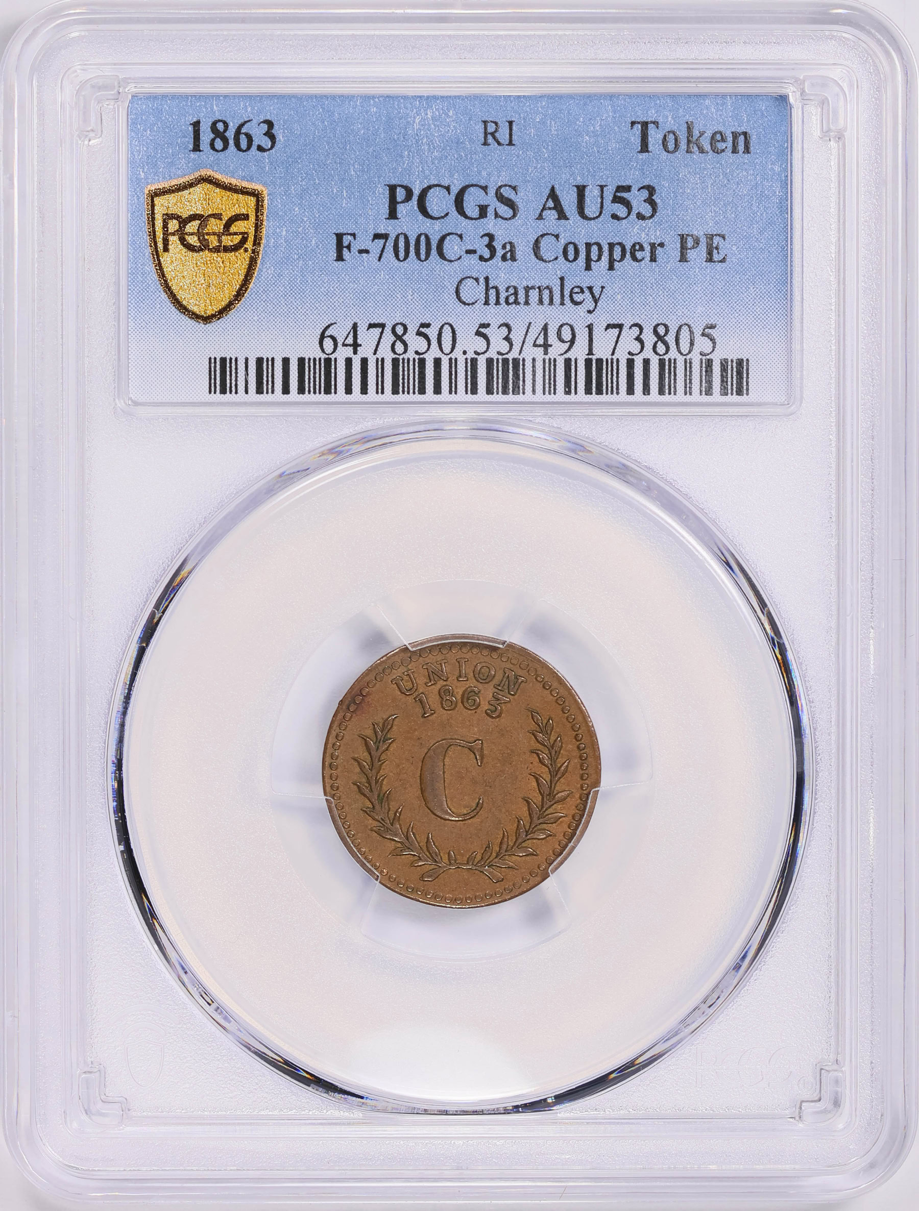 1863 Providence, Rhode Island Charnley Civil War Token F-700C-3a PCGS ...