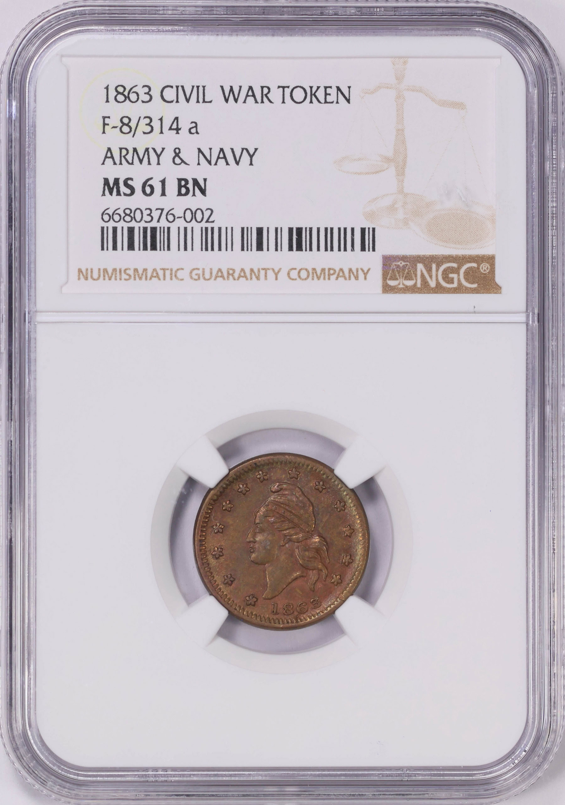 1863 Army & Navy Civil War Token F-8/314a NGC MS-61 BN (Item 1727781 ...
