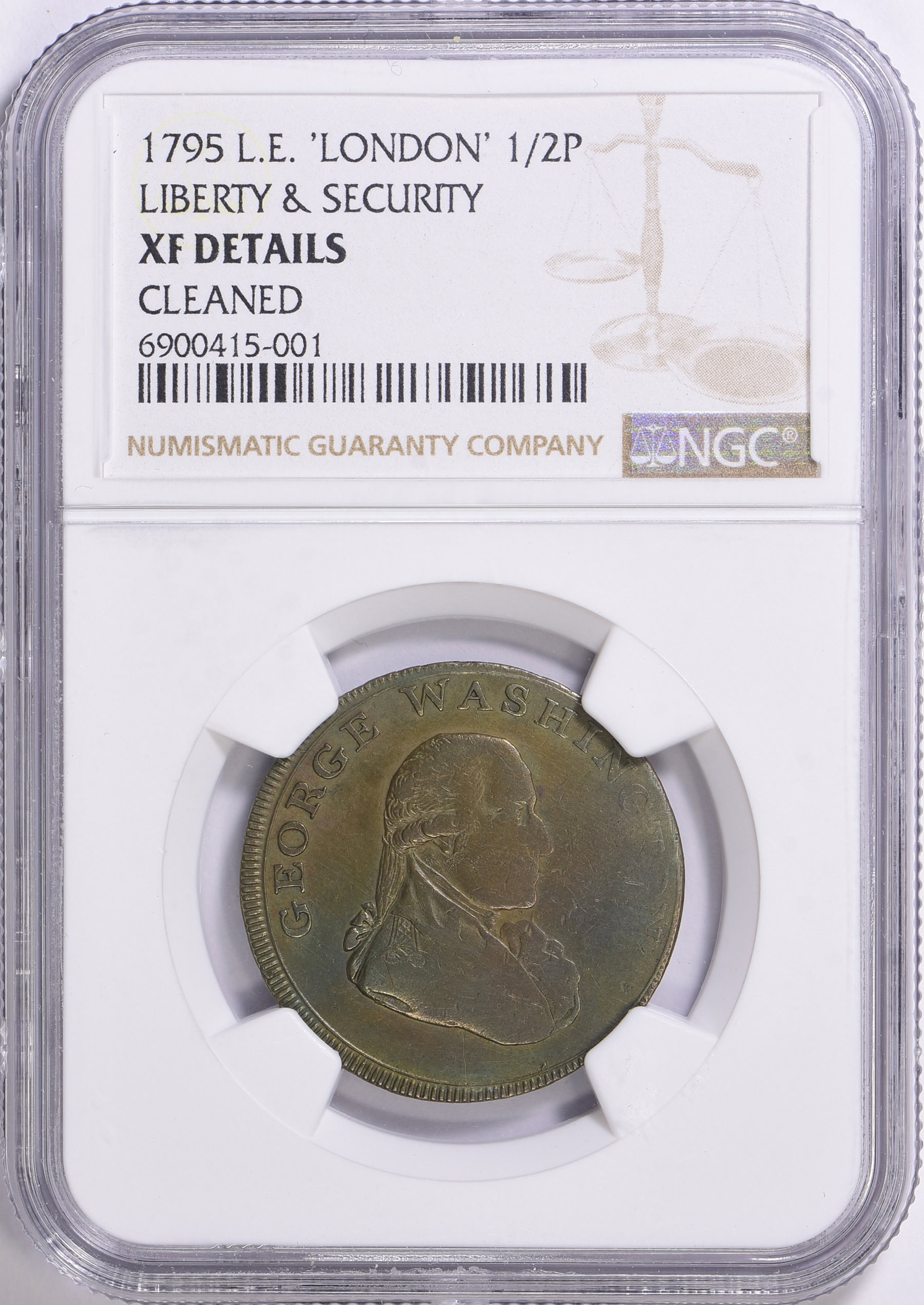 1795 Washington Half Pence Liberty and Security, London Edge NGC XF Details (Item 1727793 ...