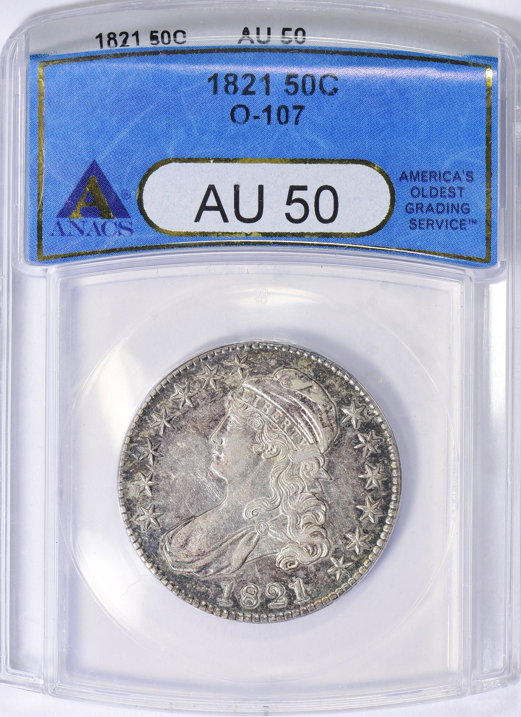 1821 Capped Bust Half Dollar Overton 107 ANACS AU-50 (Toned) (Item 1727817) | GreatCollections ...