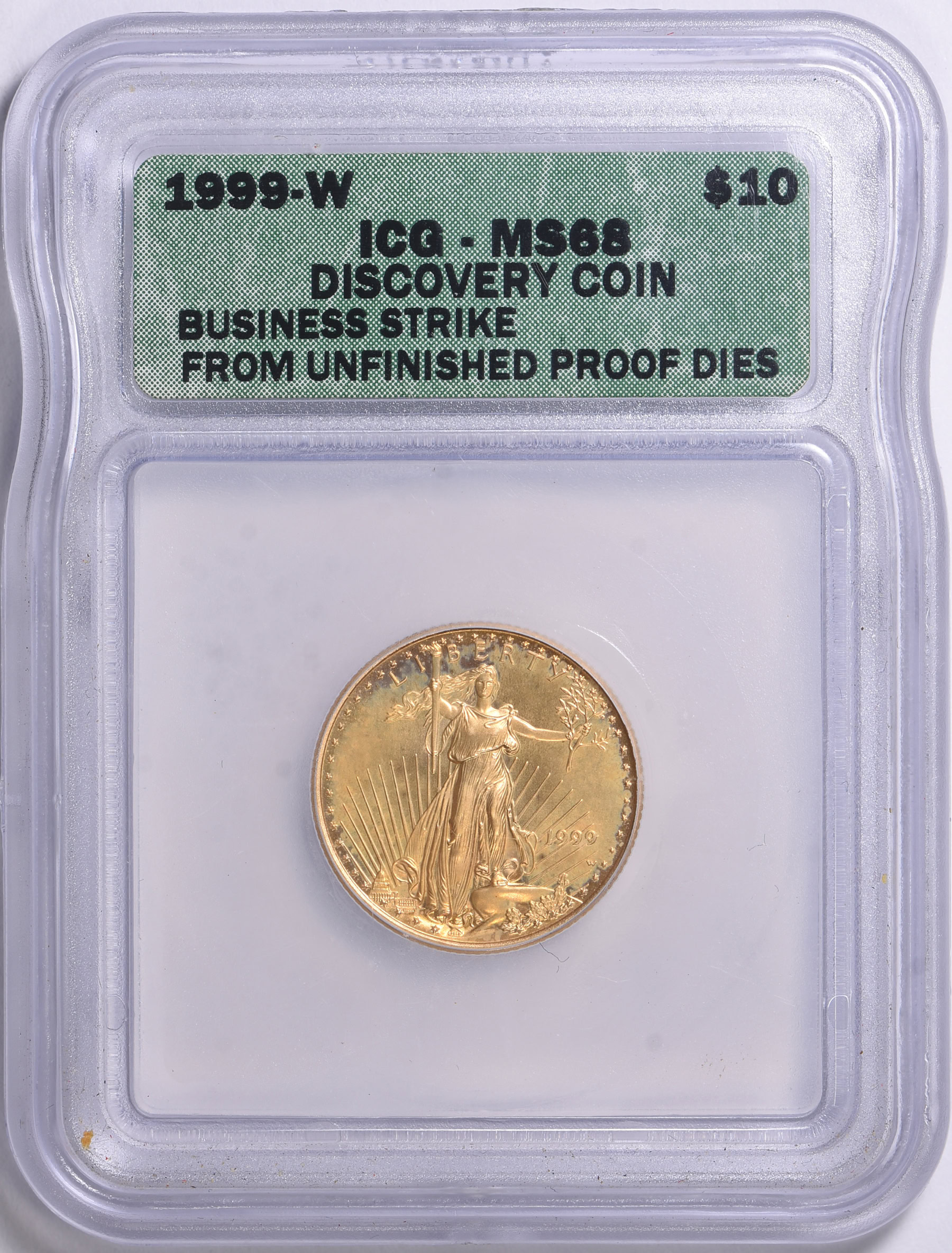 1999-W $10 Quarter-Ounce Gold American Eagle Made from Unfinished Proof ...