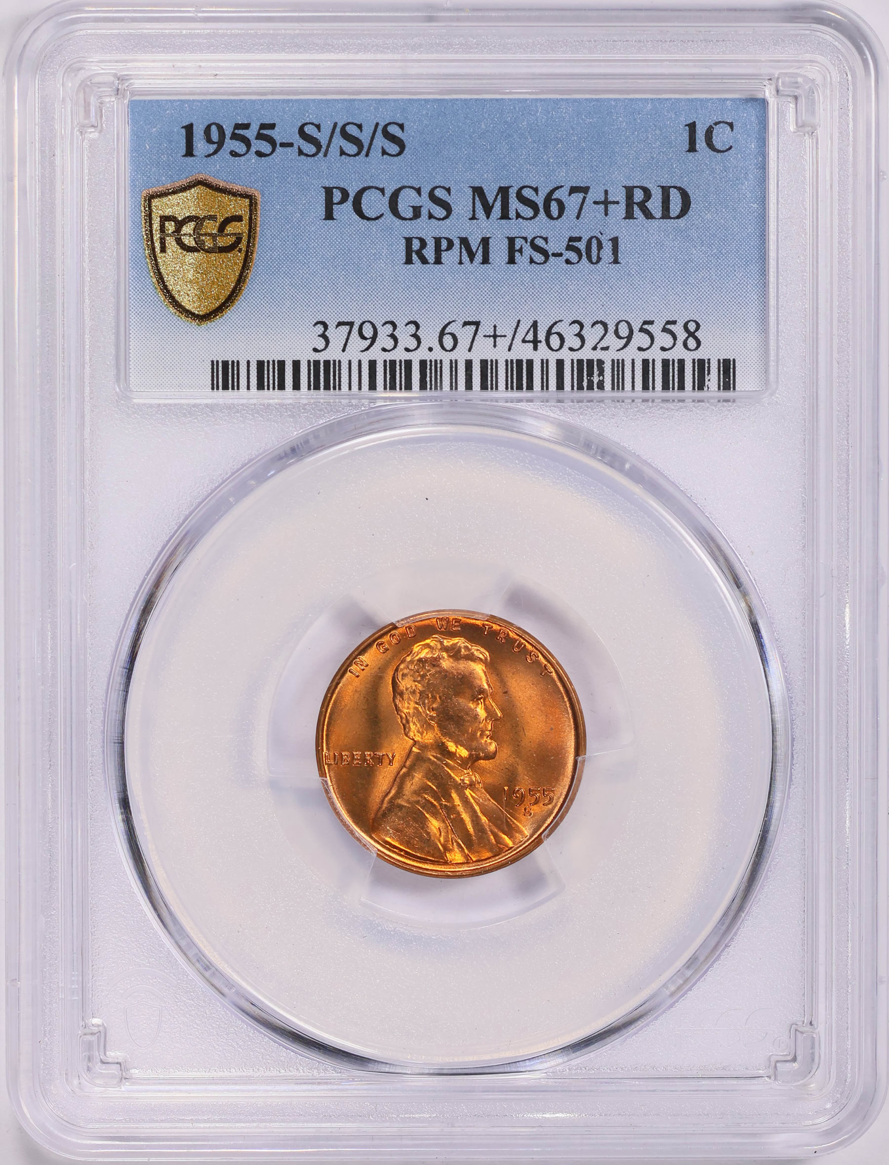 1955-S/S/S Lincoln Cent Repunched Mintmark FS-501 PCGS MS-67+ RD (Item 1728025 ...