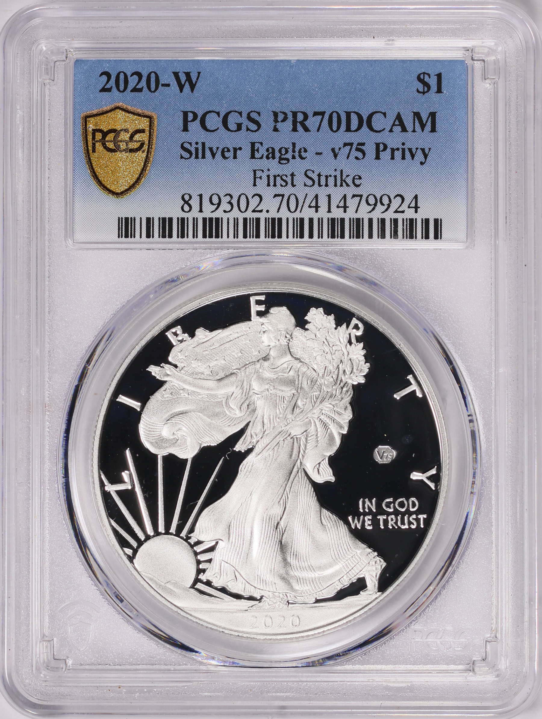 2020-W $1 Silver Eagle V75 Privy First Strike PCGS Proof-70 DCAM (Item 1728040 ...