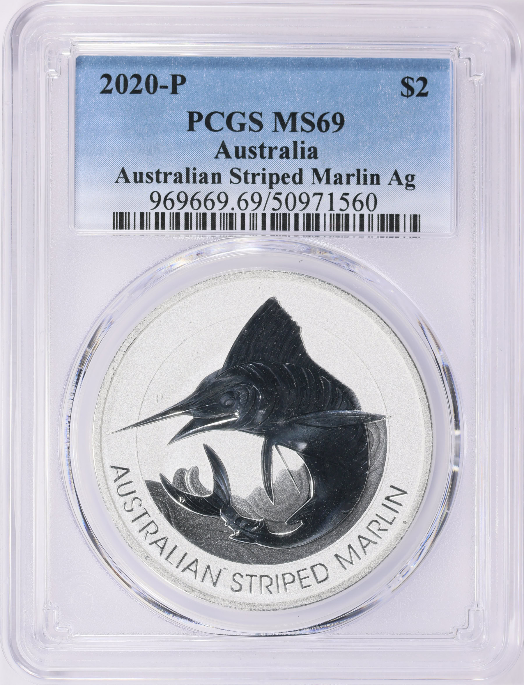 Australia 2020-P Silver $2 Australia Striped Marlin PCGS MS-69 | PCGS ...