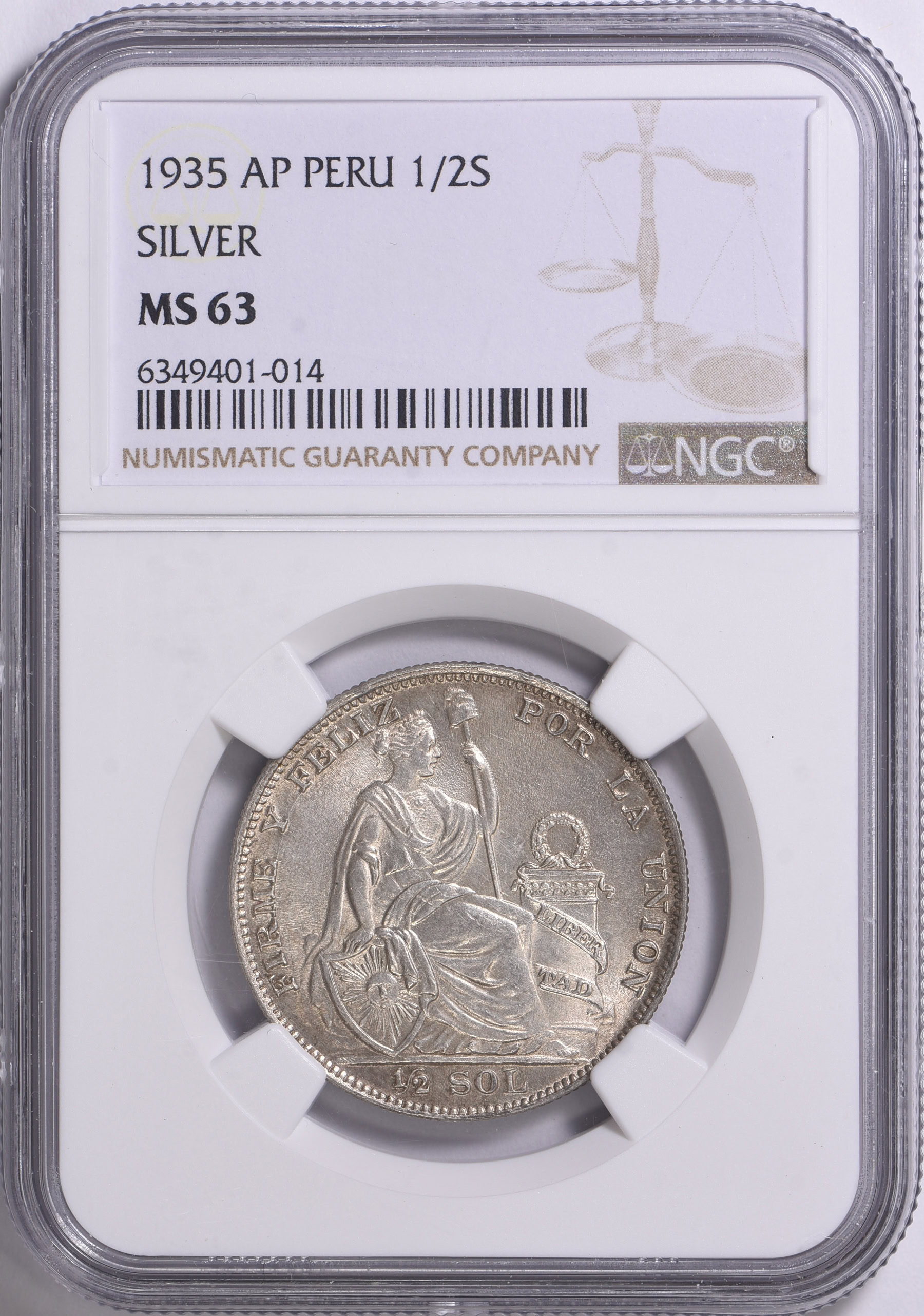 Peru 1935-AP Silver 1/2 Sol KM-216 NGC MS-63 (Item 1728088 ...