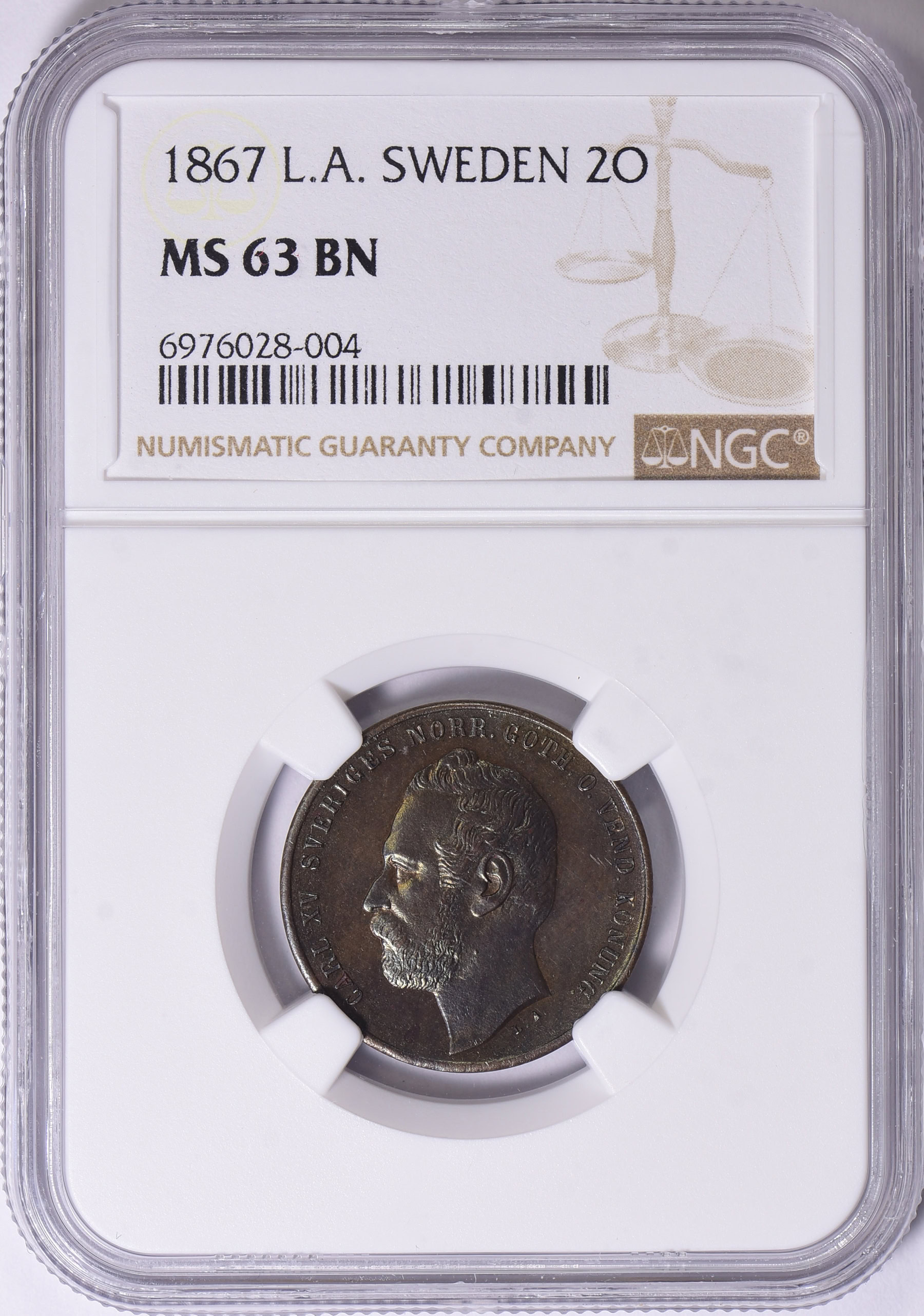Sweden 1867-L. A. 2 Öre KM-706 NGC MS-63 BN (Item 1728090) | GreatCollections Coin Auctions
