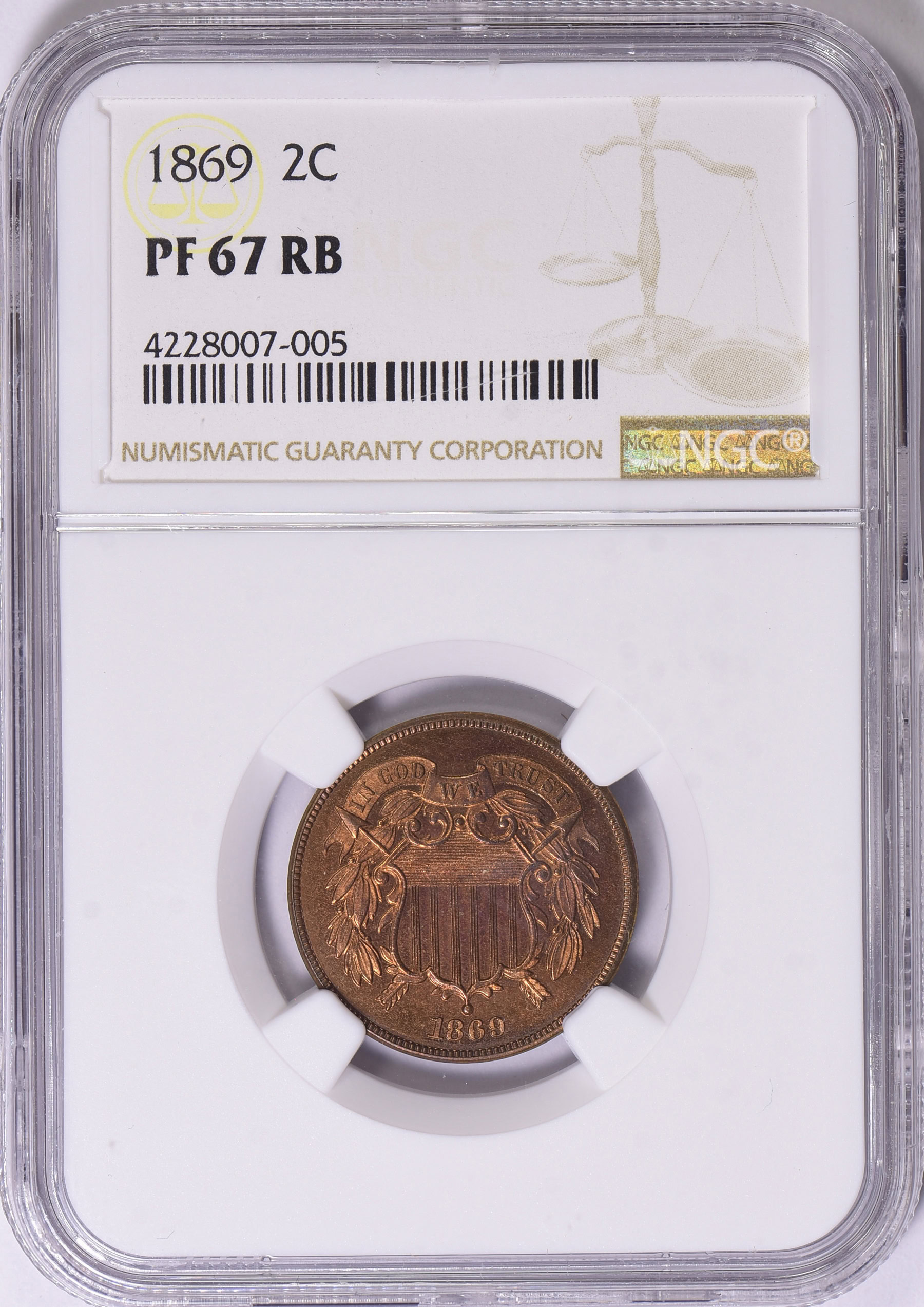 1869 Two-Cent Piece NGC Proof-67 RB (Item 1728239) | GreatCollections ...