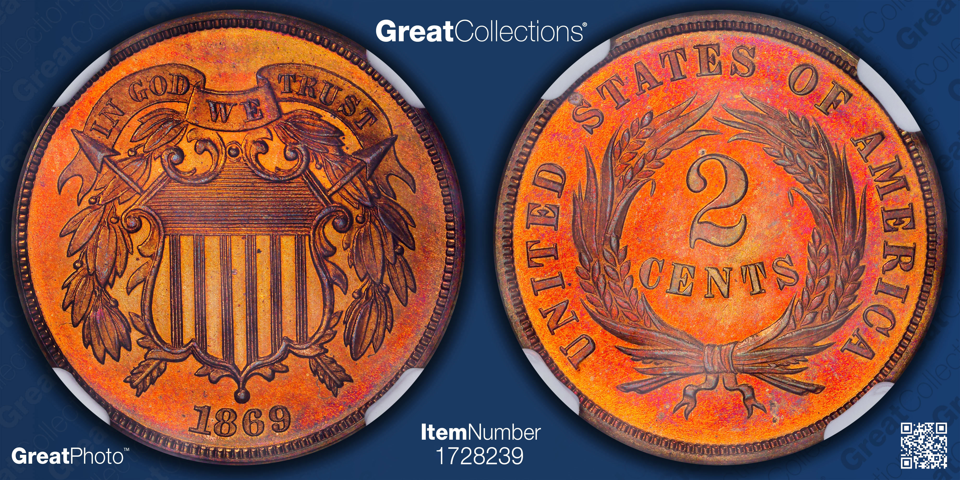 1869 Two-Cent Piece NGC Proof-67 RB (Item 1728239) | GreatCollections ...