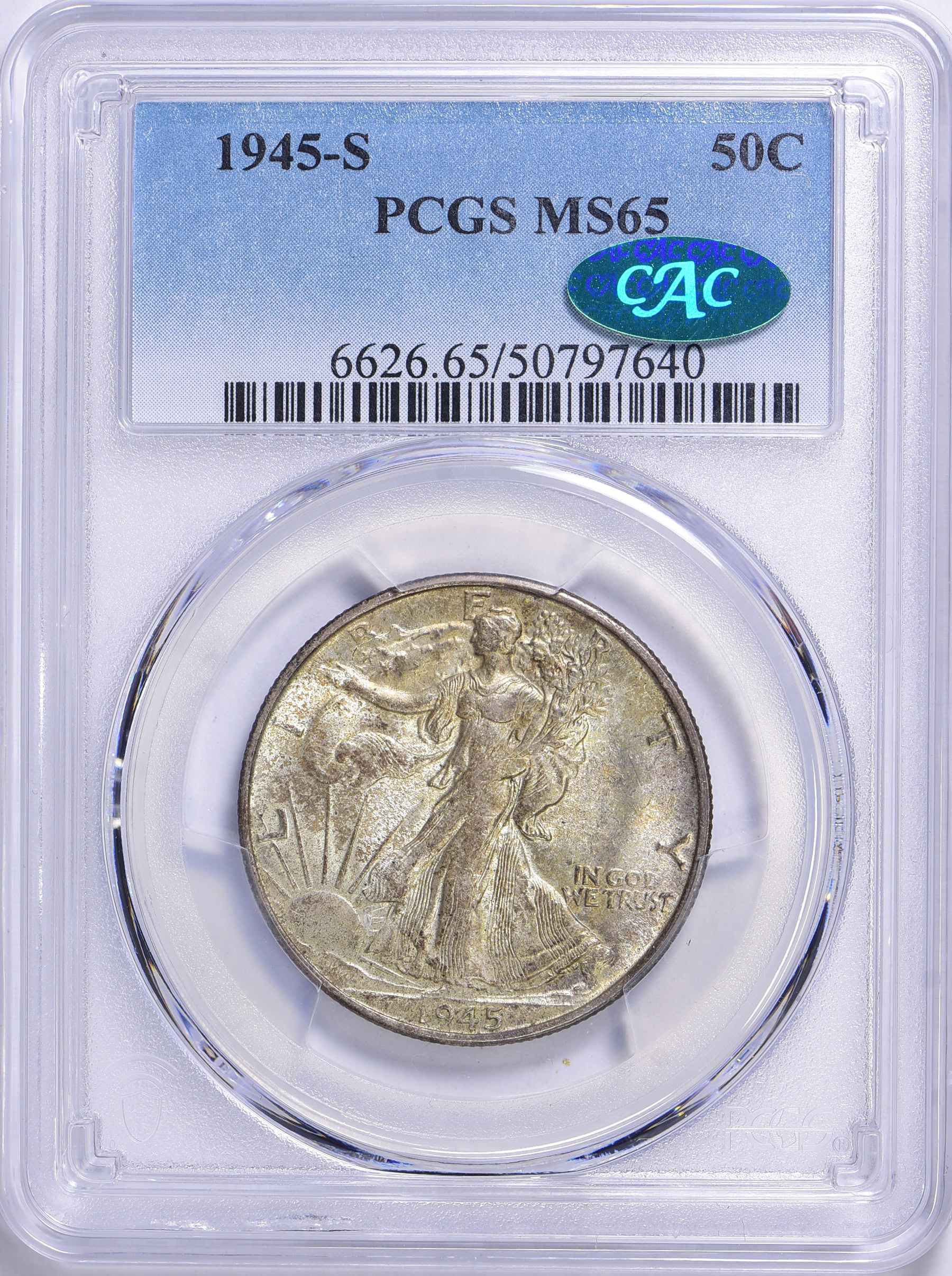 1945-S Walking Liberty Half Dollar PCGS MS-65 (CAC Green) (Item 1728265) | GreatCollections Coin ...