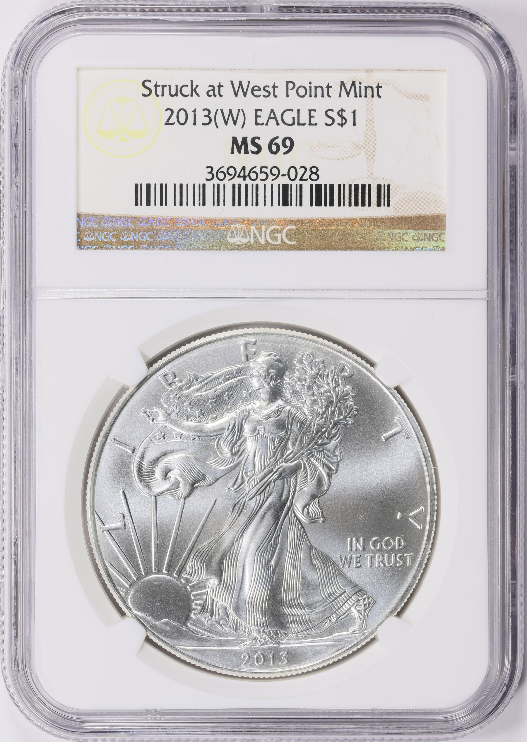 2013-(W) $1 Silver Eagle Struck at West Point NGC MS-69 (Item 1728361) | GreatCollections Coin ...