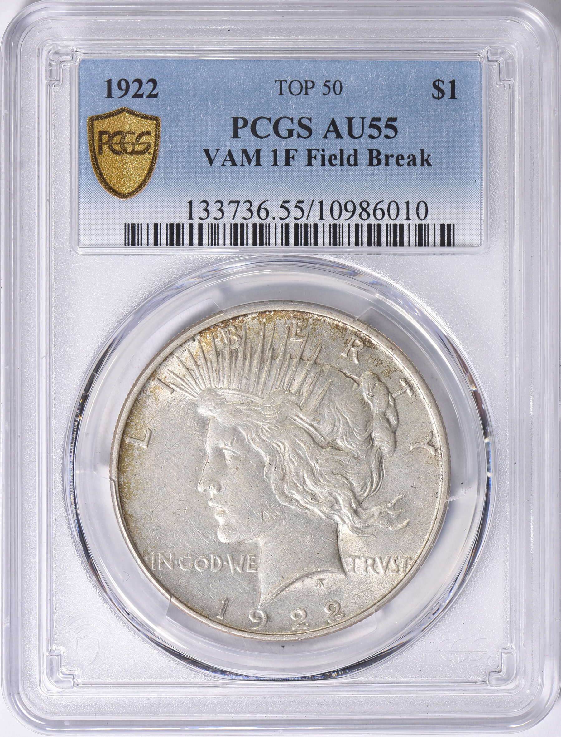 1922 Peace Silver Dollar Field Break VAM-1F Top 50 PCGS AU-55 (Item ...