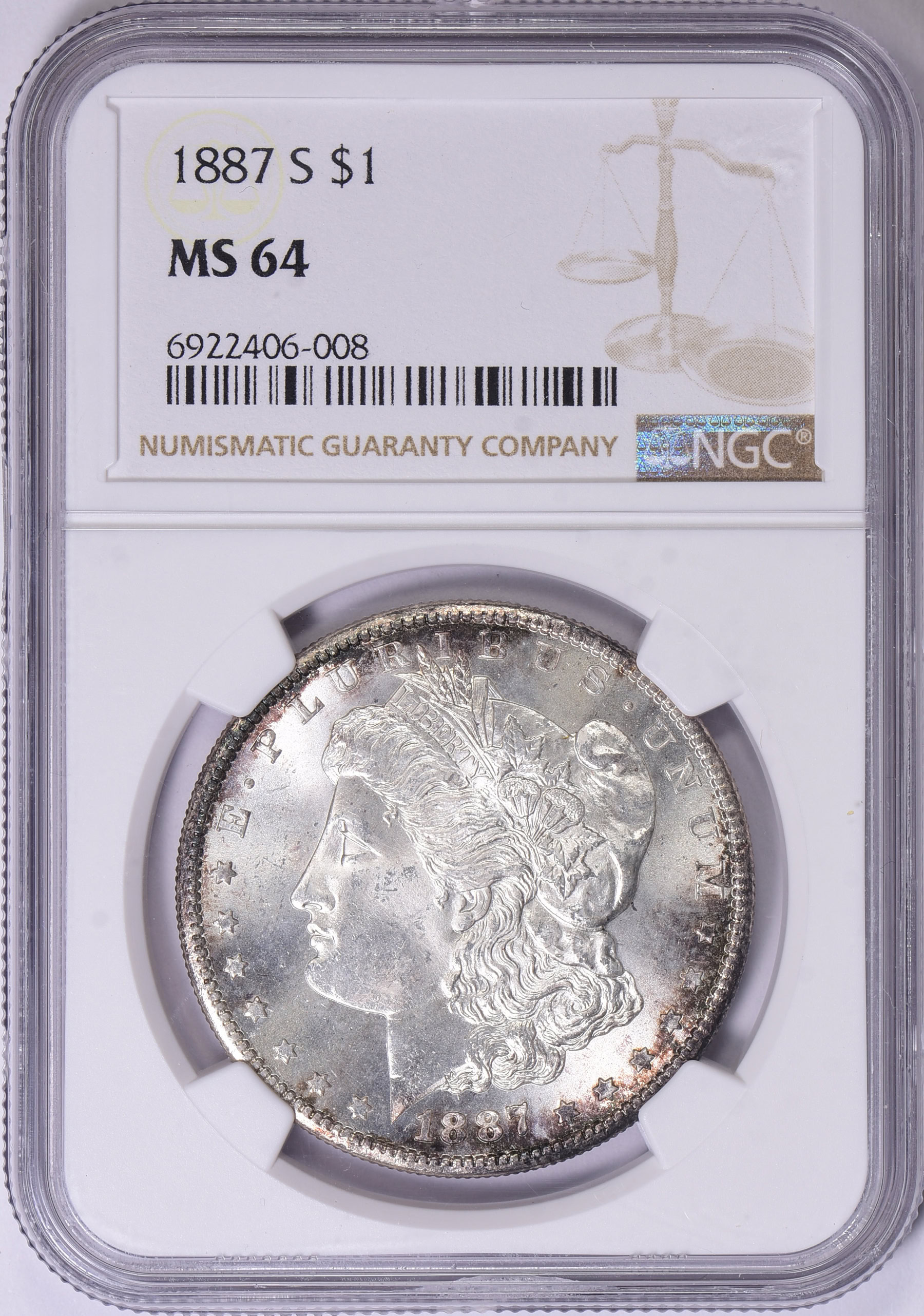 1887-S Morgan Silver Dollar NGC MS-64 (Item 1728409) | GreatCollections Coin Auctions