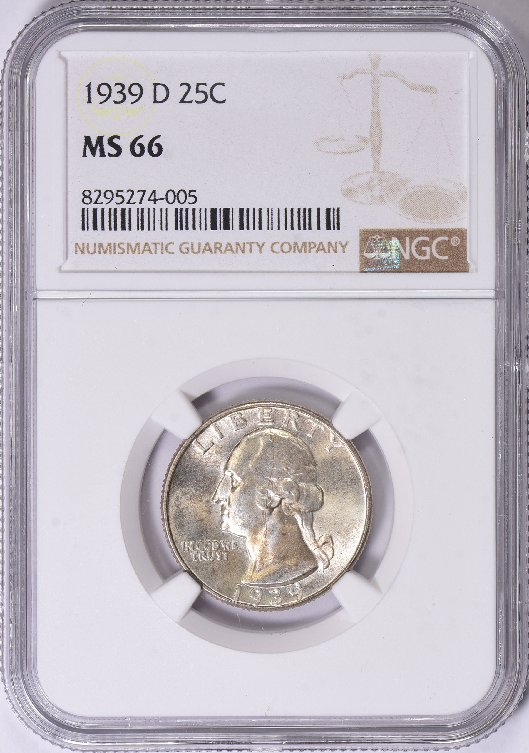 1939-D Washington Quarter NGC MS-66 (Item 1728438) | GreatCollections Coin Auctions