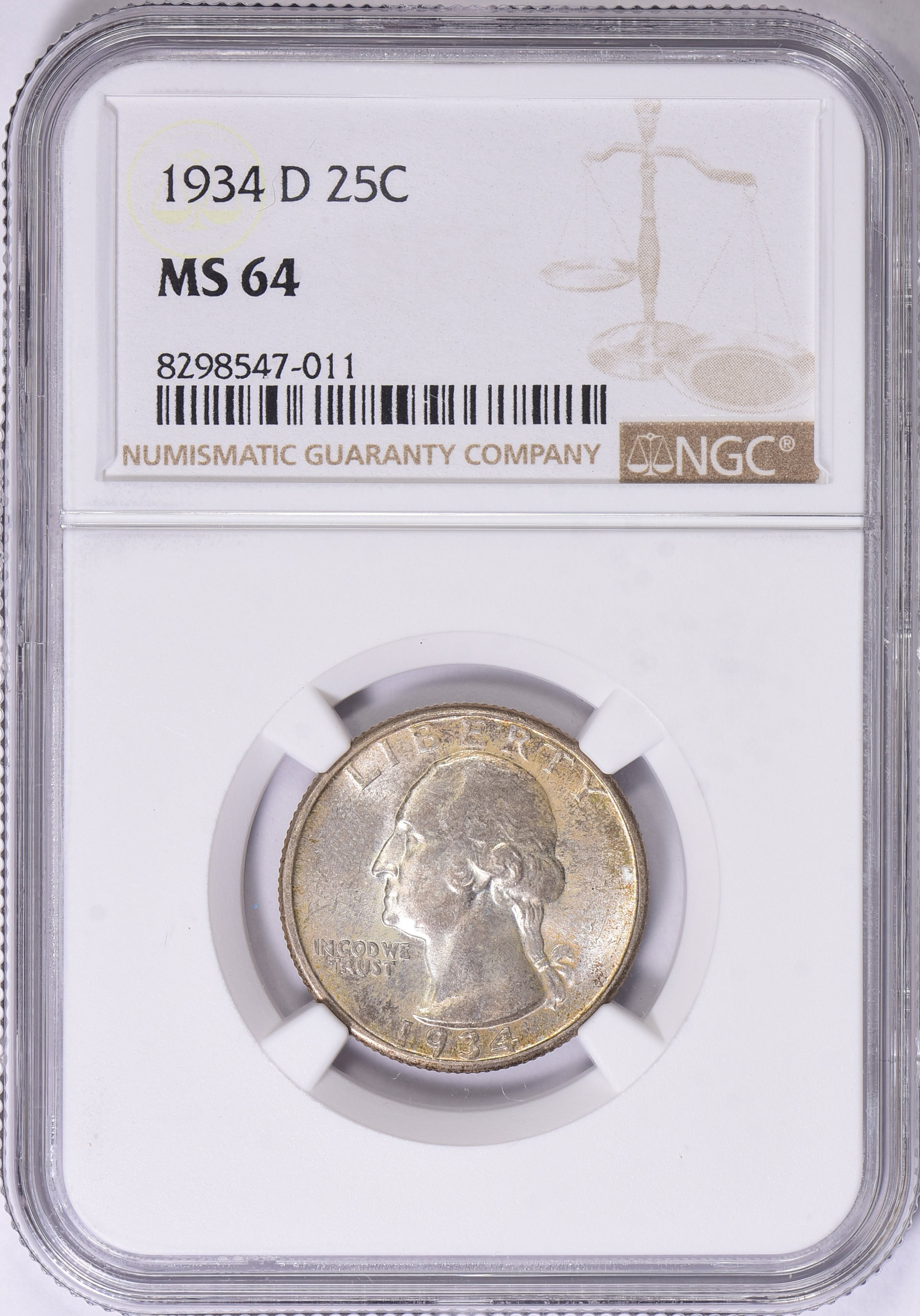 1934-D Washington Quarter NGC MS-64 (Item 1728443) | GreatCollections ...
