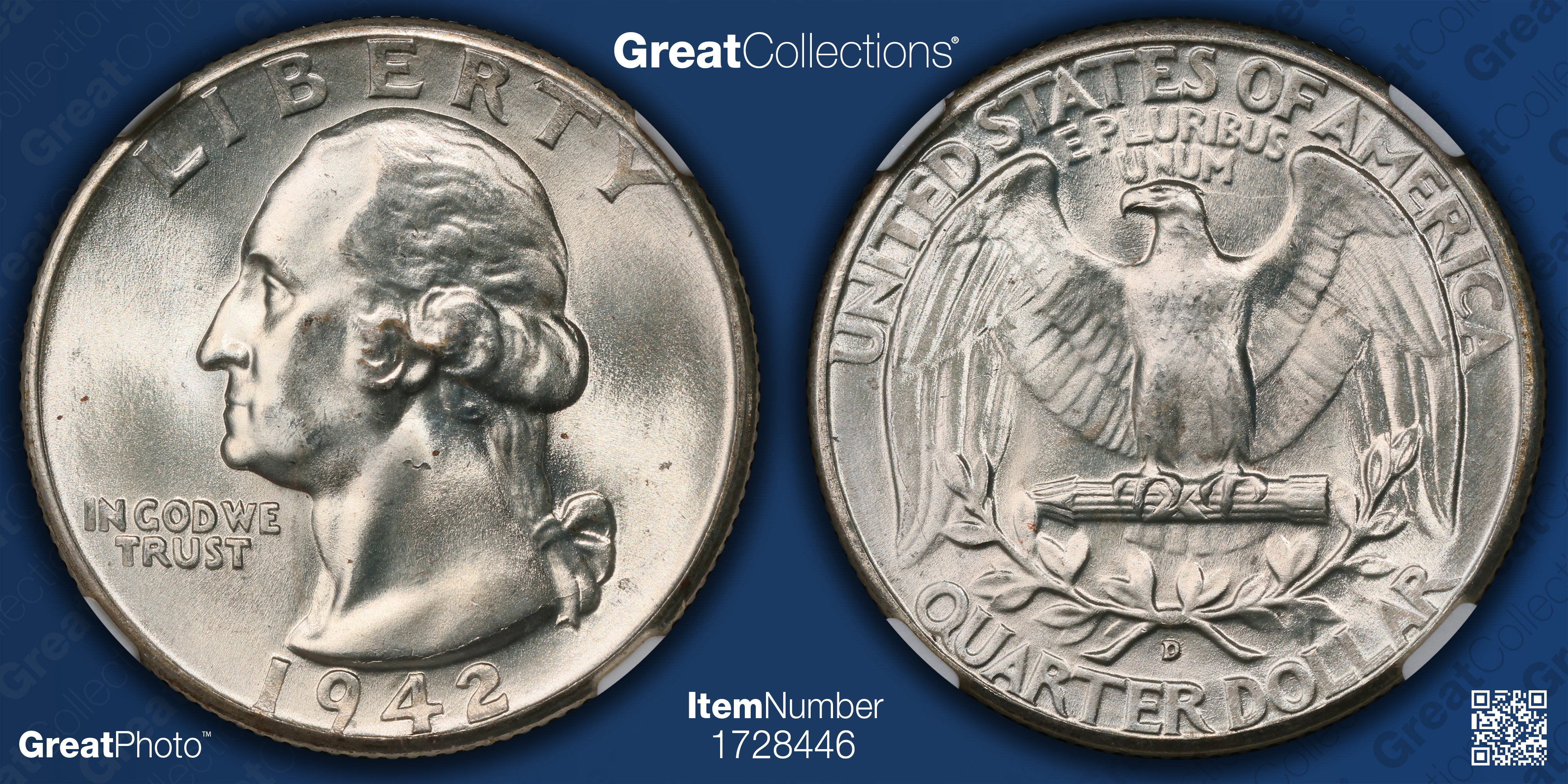 1942-D Washington Quarter NGC MS-67 (Item 1728446) | GreatCollections ...